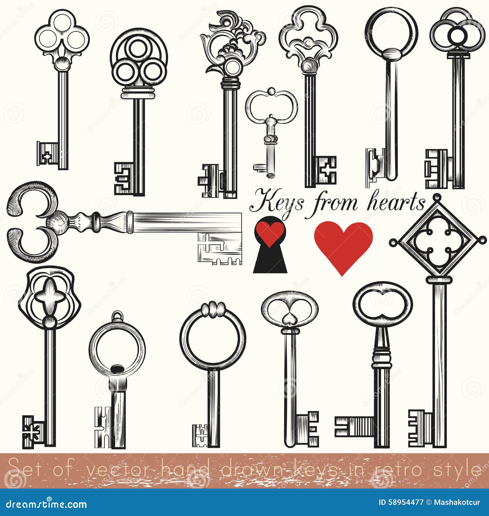 Set of Vector Hand Drawn Keys Set in Vintage Style Stock Vector ...
