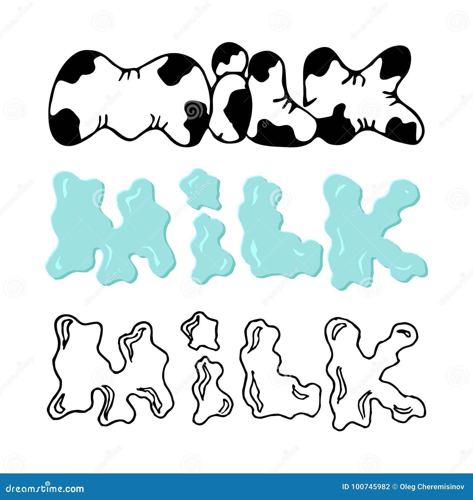 Set of Vector Hand Drawn Milk Signs. Stock Vector - Illustration of ...