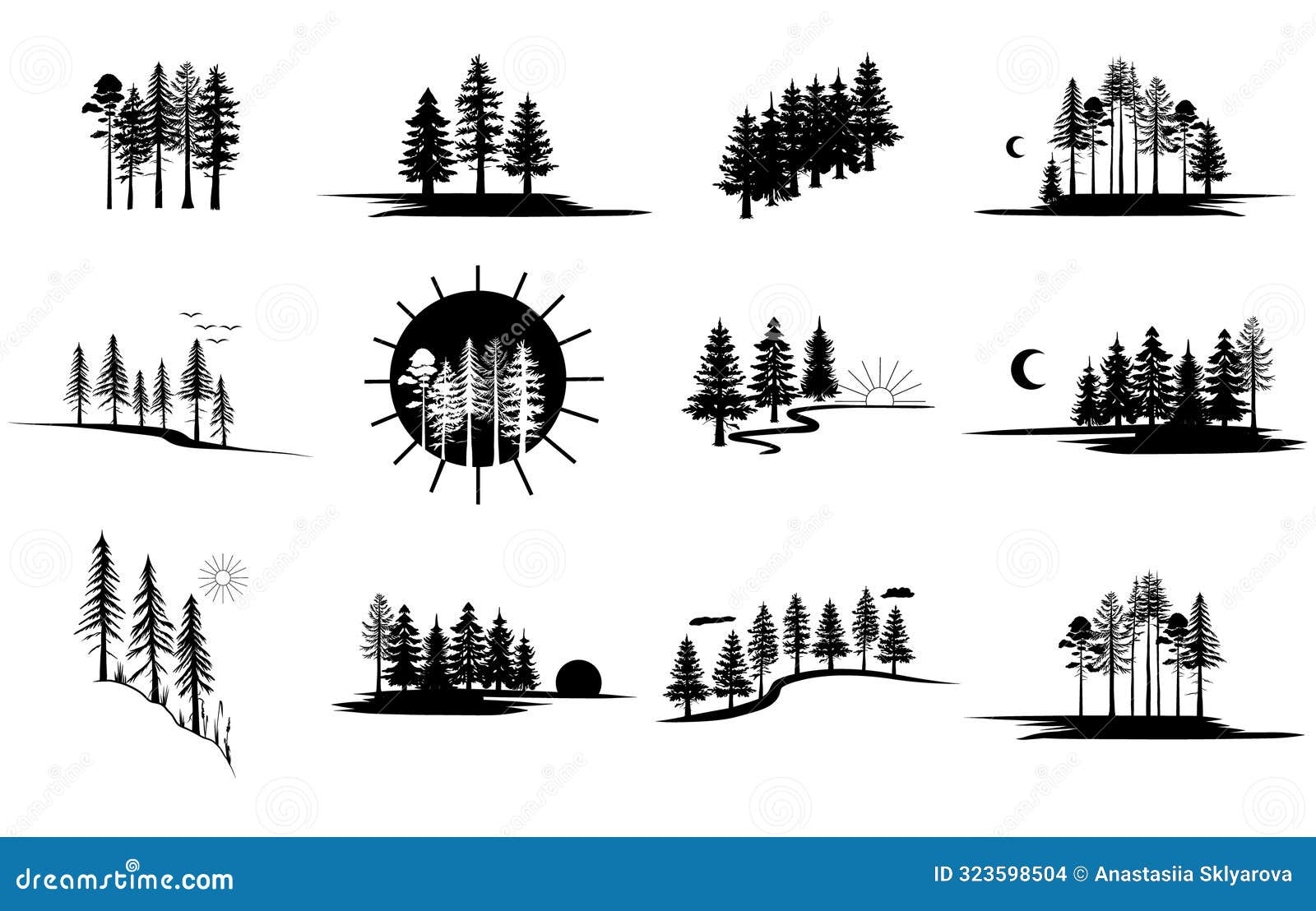 Set of Vector Hand Drawn Nature and Forest Illustrations, Line Drawing ...