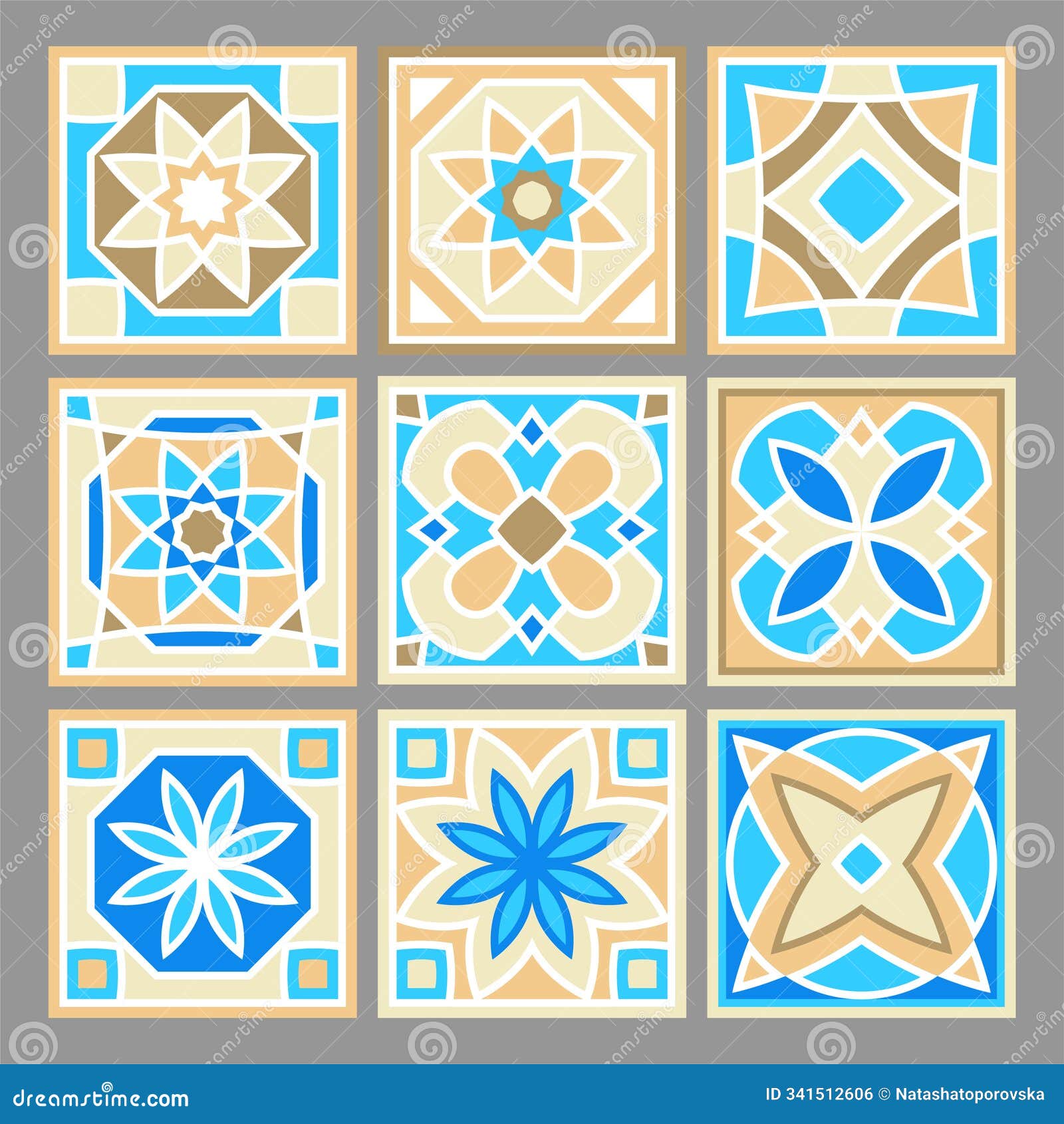 Set of Vector Hand Drawn Pattern of Square Ceramic Tile. Ornate ...