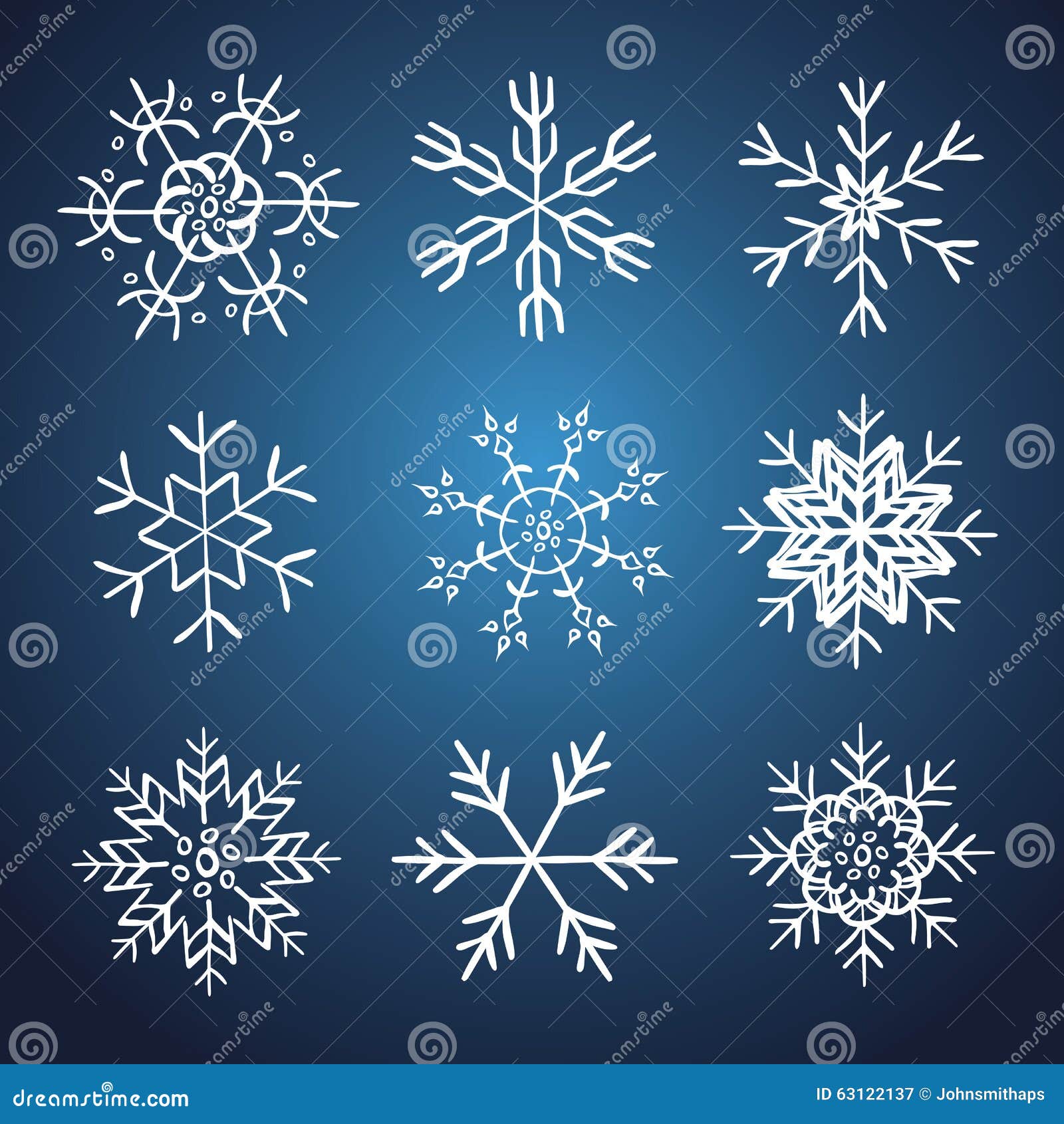 Set of Vector Hand Drawn Snowflakes Stock Vector - Illustration of ...