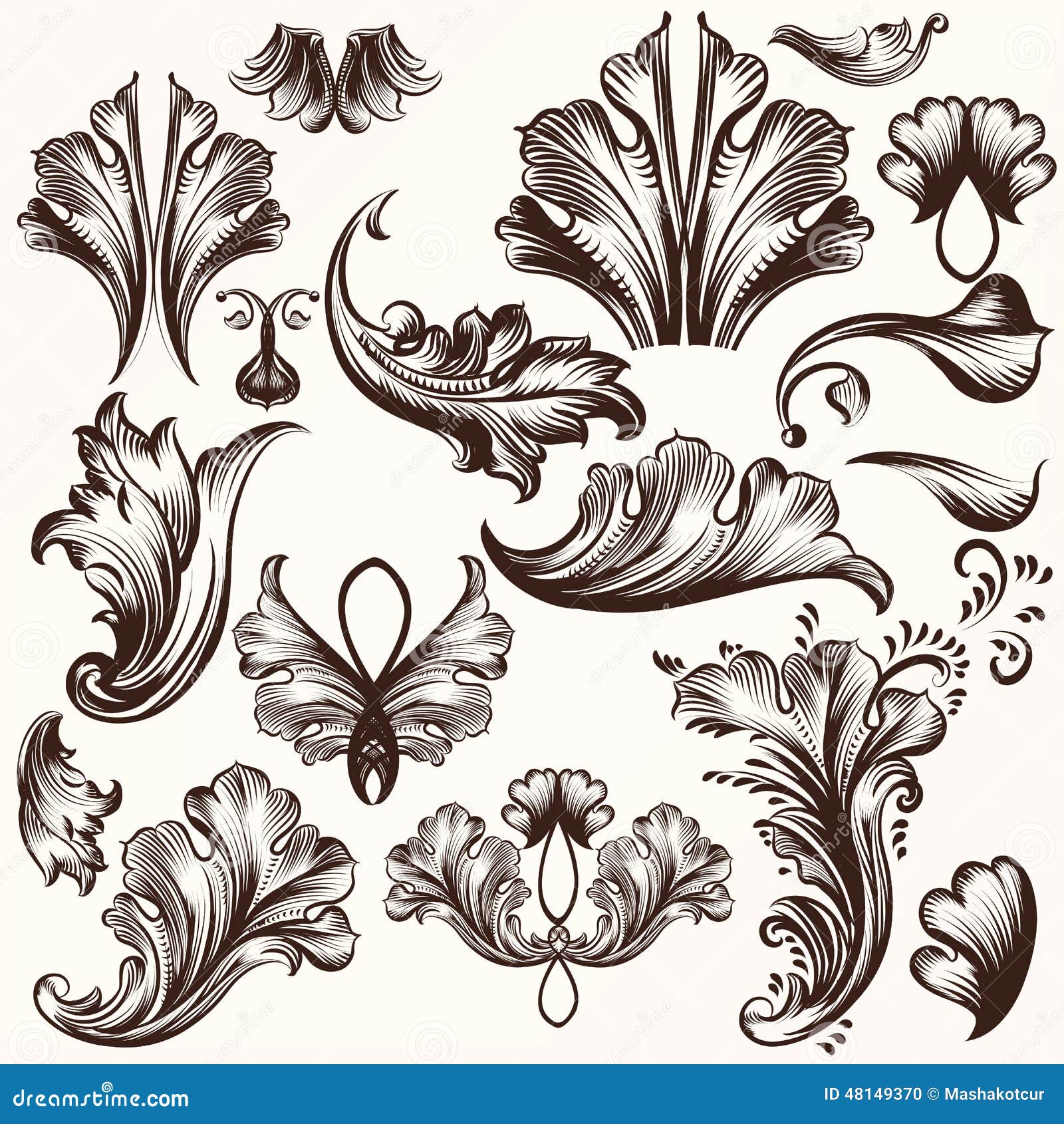 Set of Vector Hand Drawn Swirls in Vintage Style Stock Vector ...