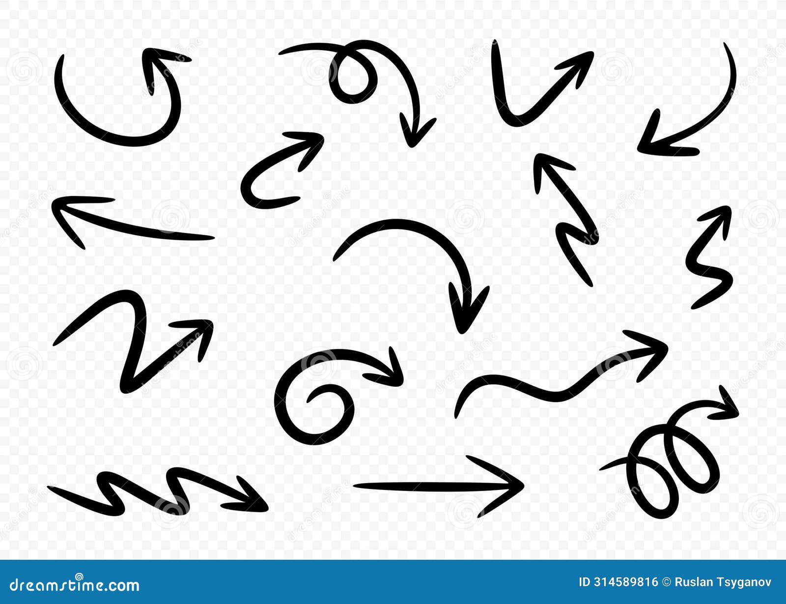 Set of Vector Hand Drawn Thin Arrows Stock Vector - Illustration of ...