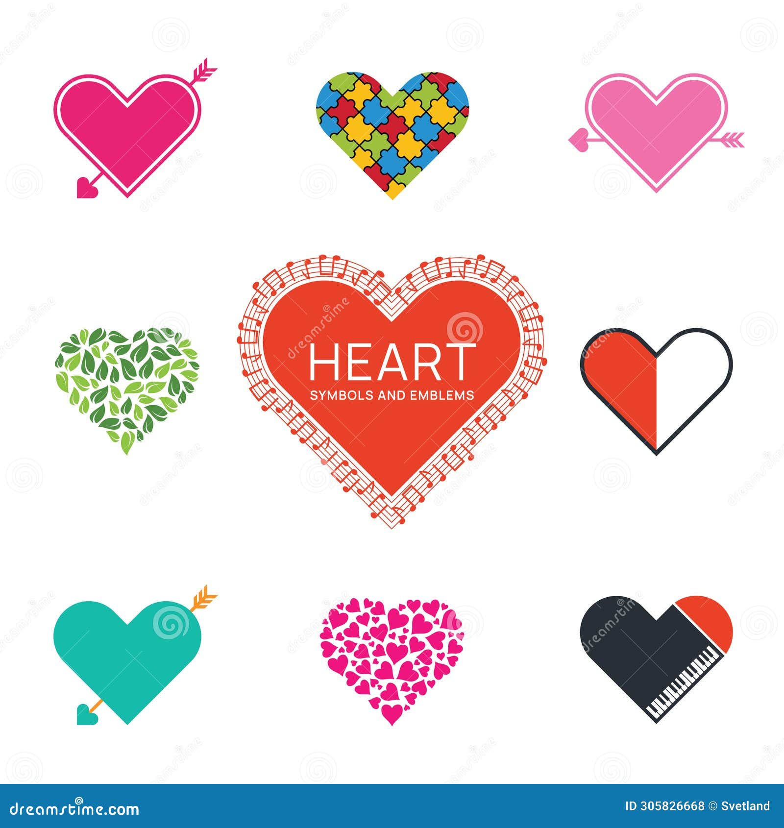 Set of Vector Heart Icons, Elements and Symbols. Stock Vector ...