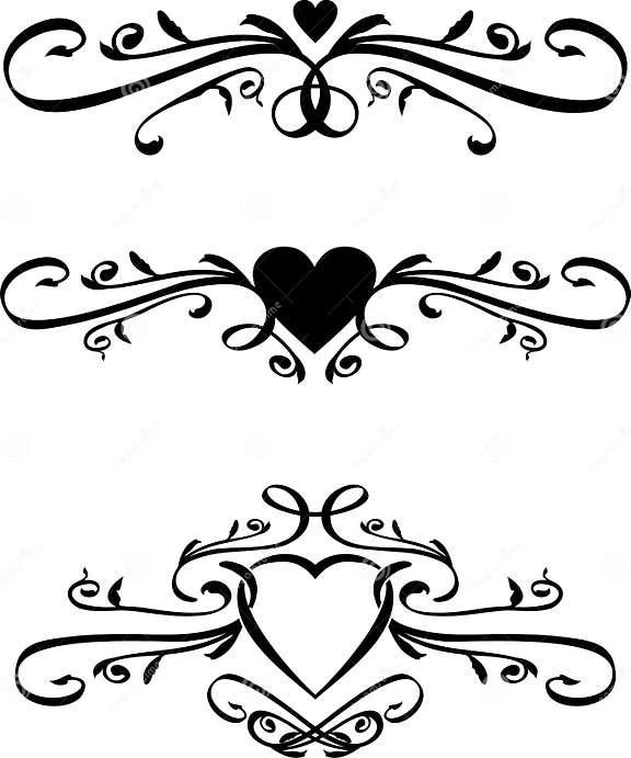 Set of Vector Heart Scrolls Stock Vector - Illustration of floral ...