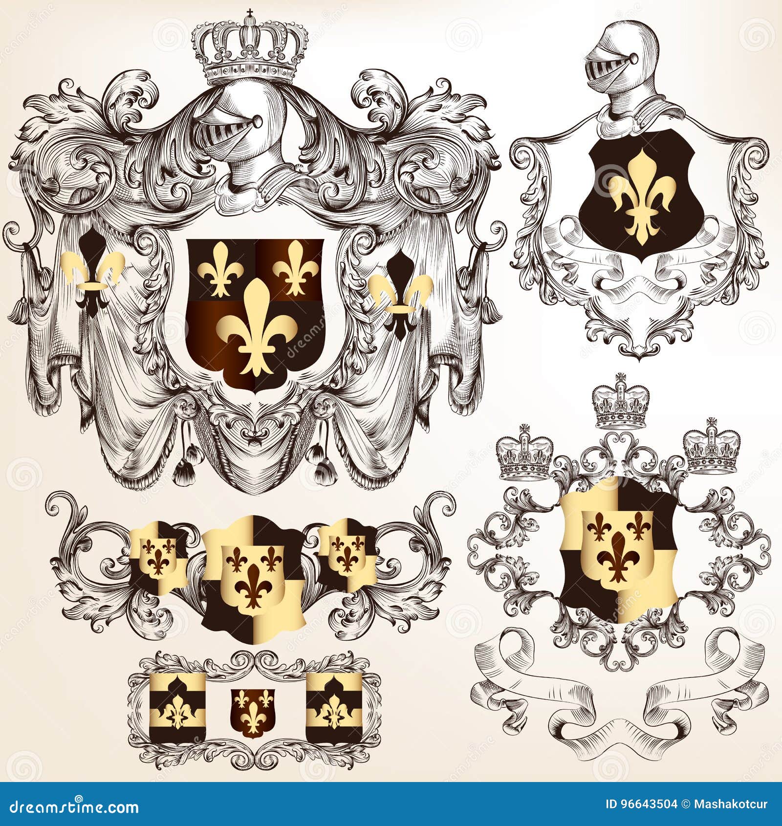 Set of Vector Heraldic Design Elements with Coat of Arms in Vin Stock ...