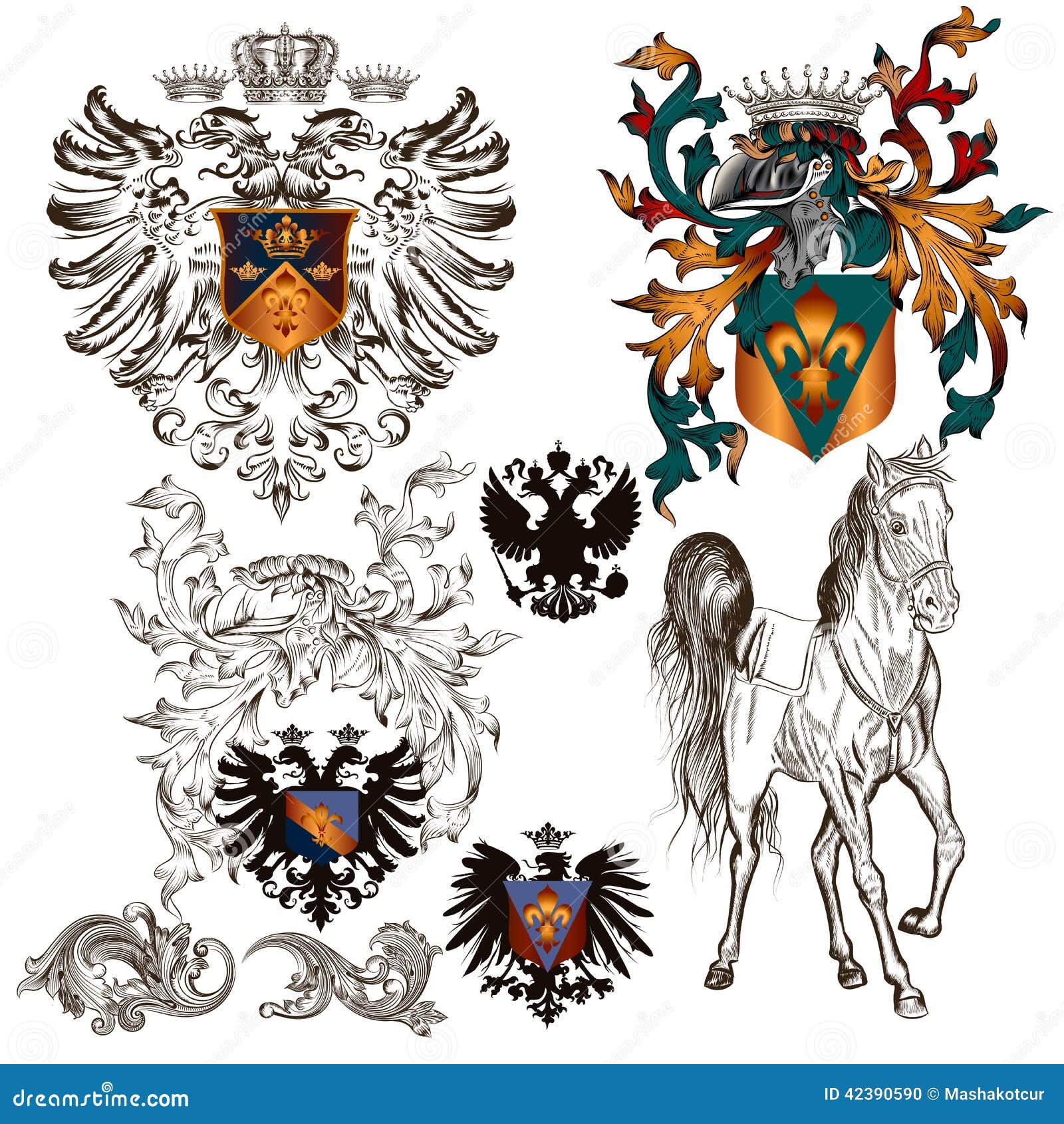 Set of Vector Heraldic Elements Stock Vector - Illustration of king ...