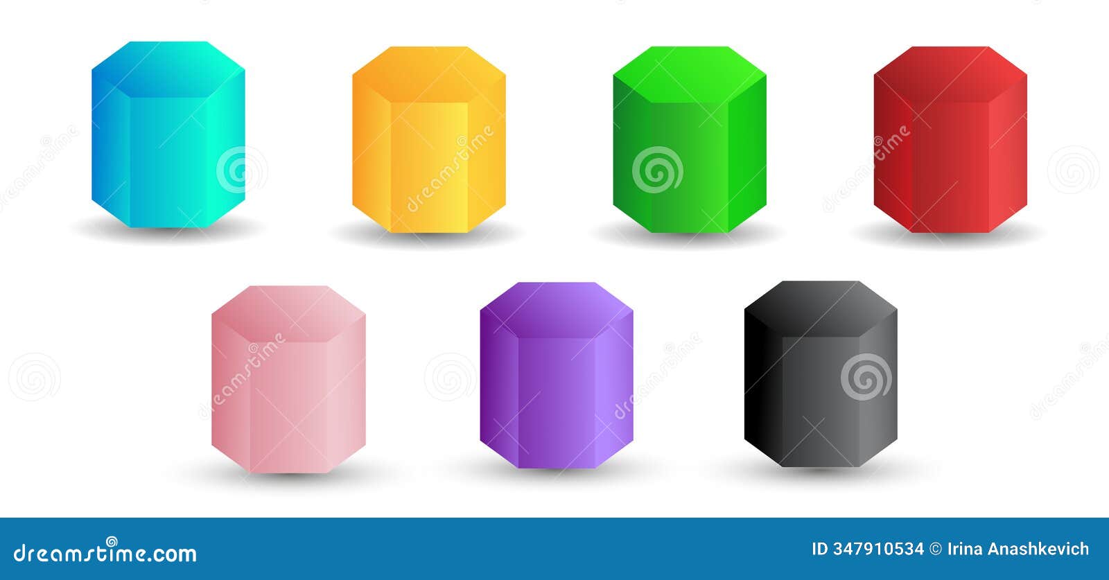 Set of Vector Hexagonal Prisms with Gradients and Shadow for Game, Icon ...