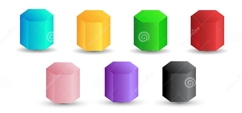 Set of Vector Hexagonal Prisms with Gradients and Shadow for Game, Icon ...