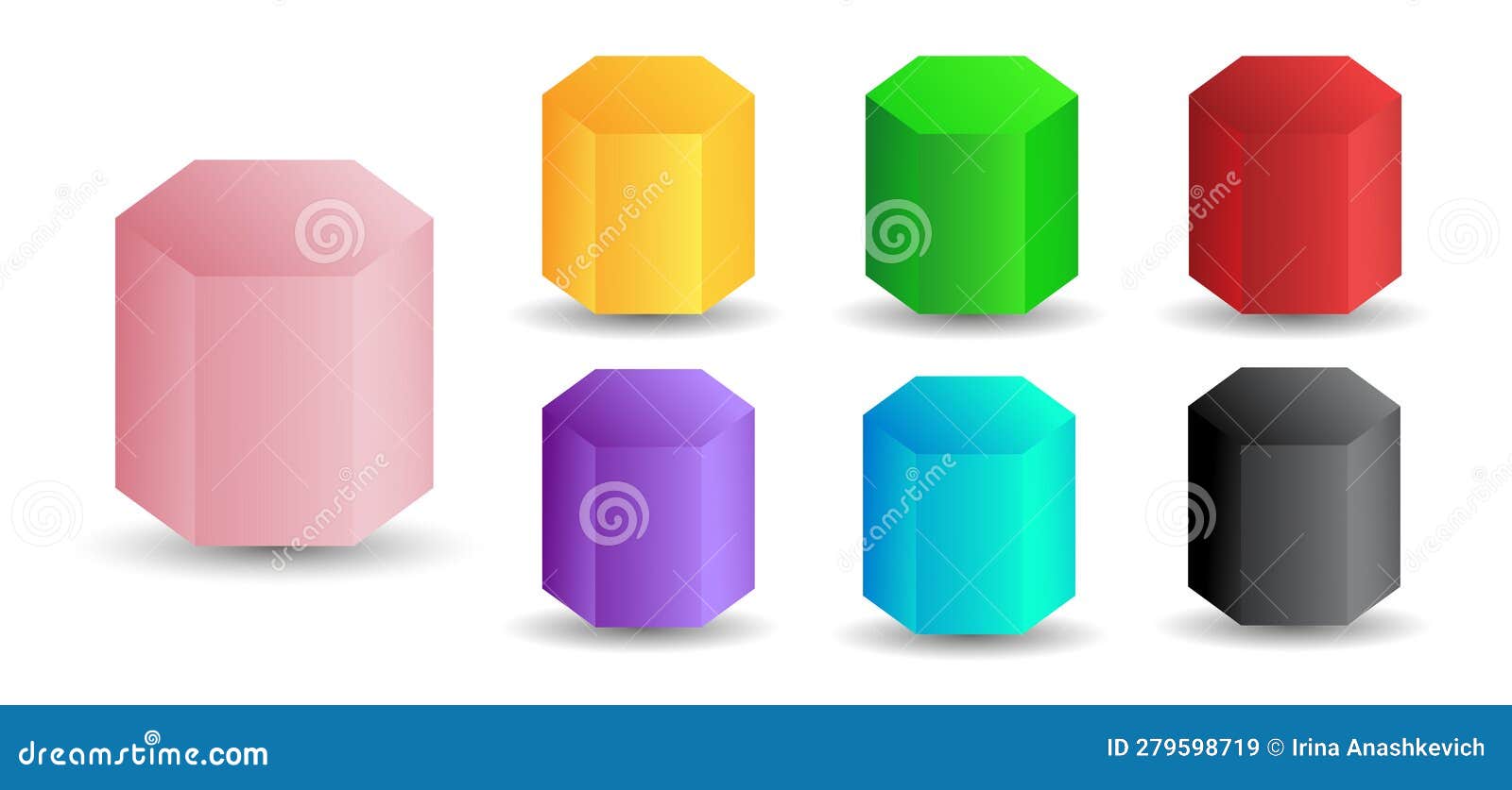 Set of Vector Hexagonal Prisms with Gradients and Shadow for Game, Icon ...