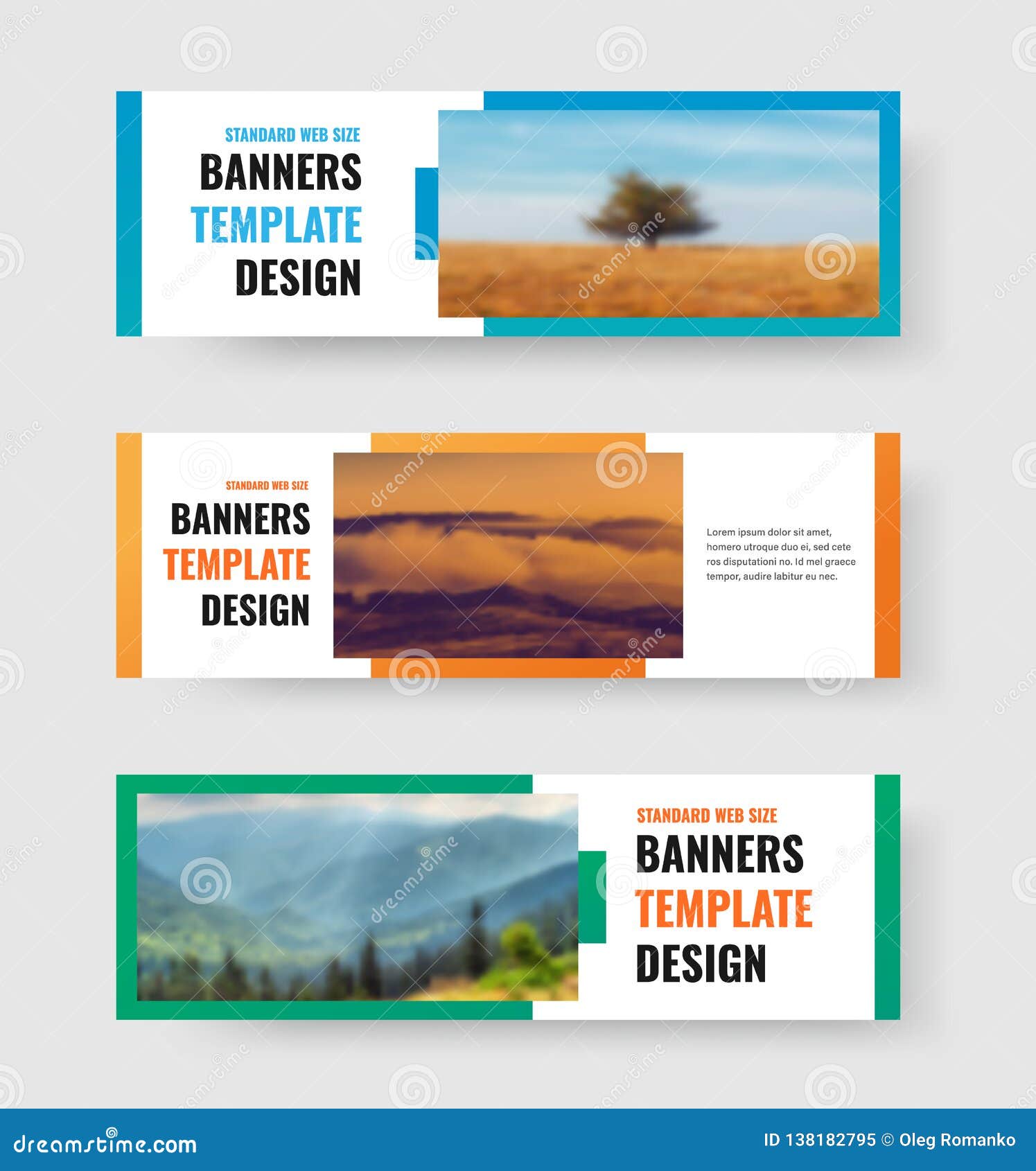 Set of Vector Horizontal Web Banners with Rectangle for Photo and Color ...