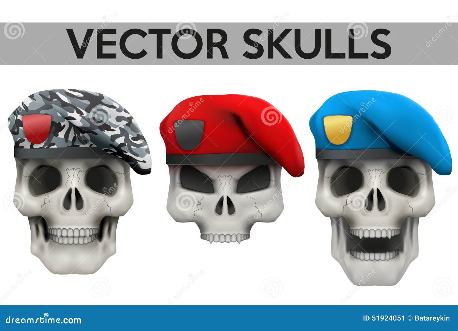 Set of Vector Human Skulls with Military Berets on Stock Vector ...