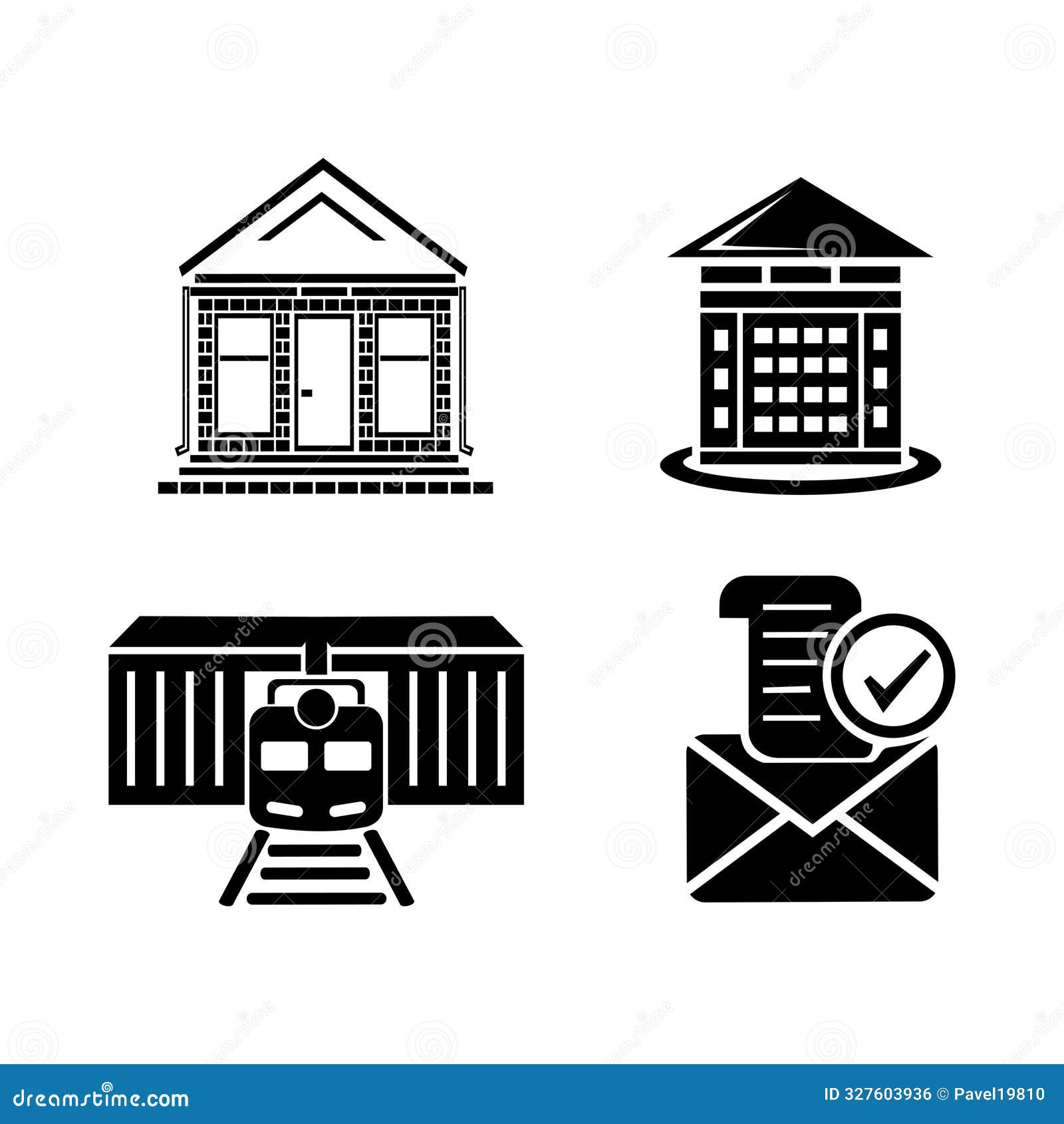 A Set of Vector Icons for Buildings, Order and Delivery Stock Vector ...