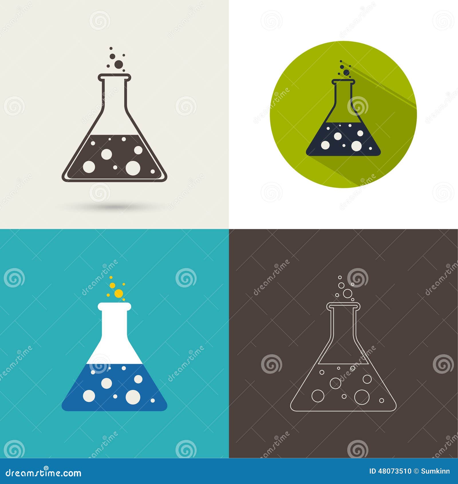 Set of Vector Icons with Chemical Flask Stock Vector - Illustration of ...