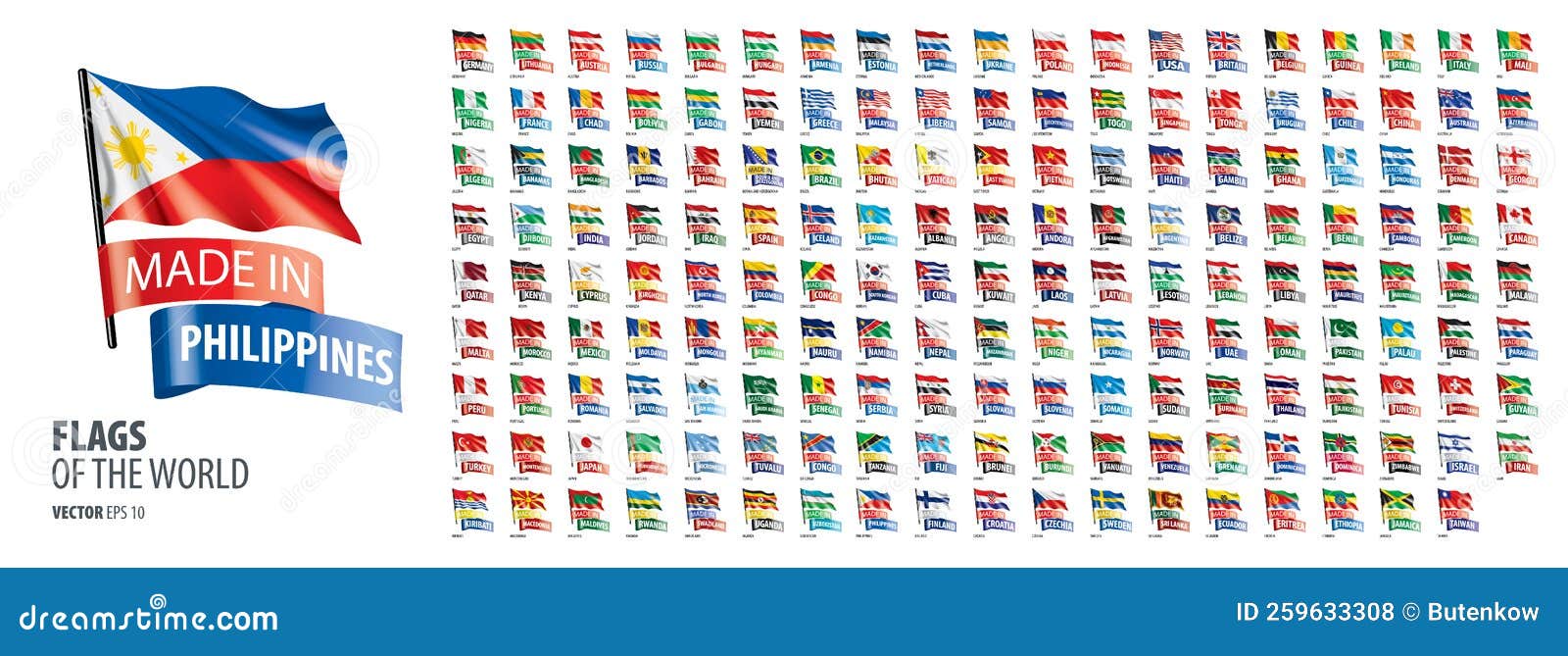A Set of Vector Icons with Flags of Countries and with the Inscription ...