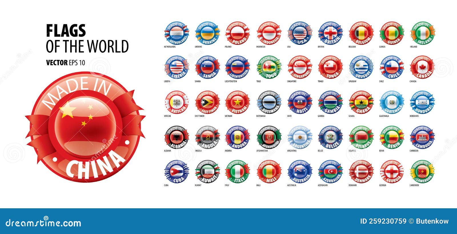 A Set of Vector Icons with Flags of Countries and with the Inscription ...