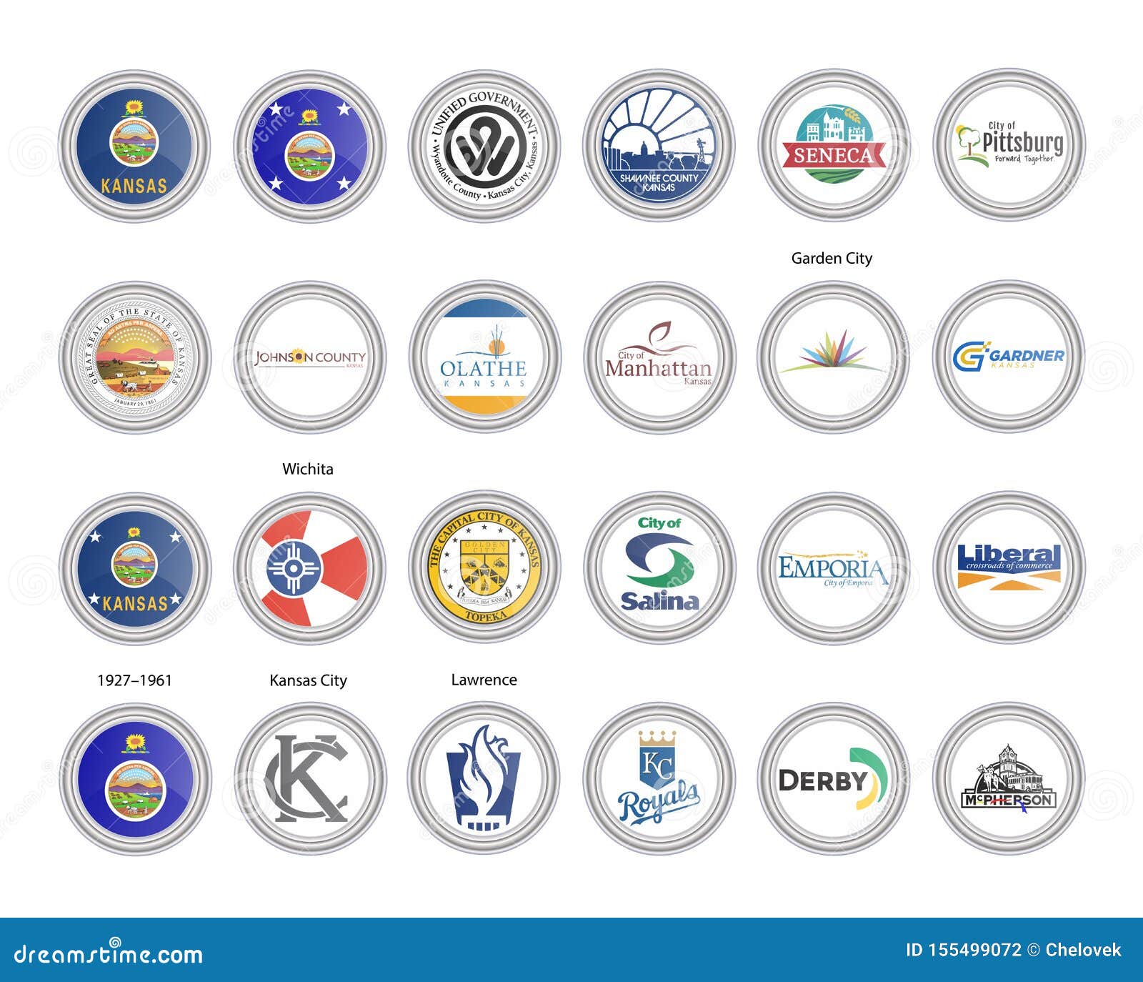 Set of Vector Icons. Flags and Seals of Kansas State, USA Stock Vector ...