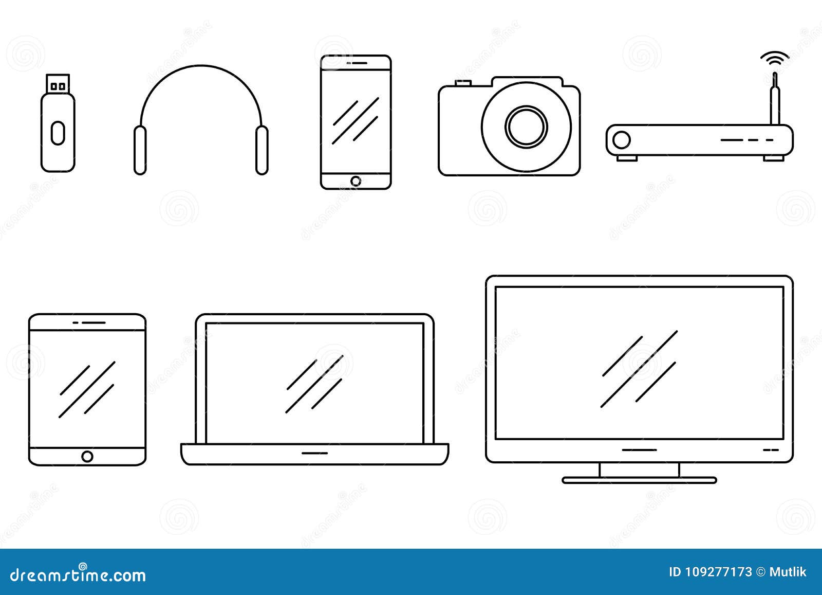 Set of Vector Icons Gadgets Stock Vector - Illustration of line, icon ...