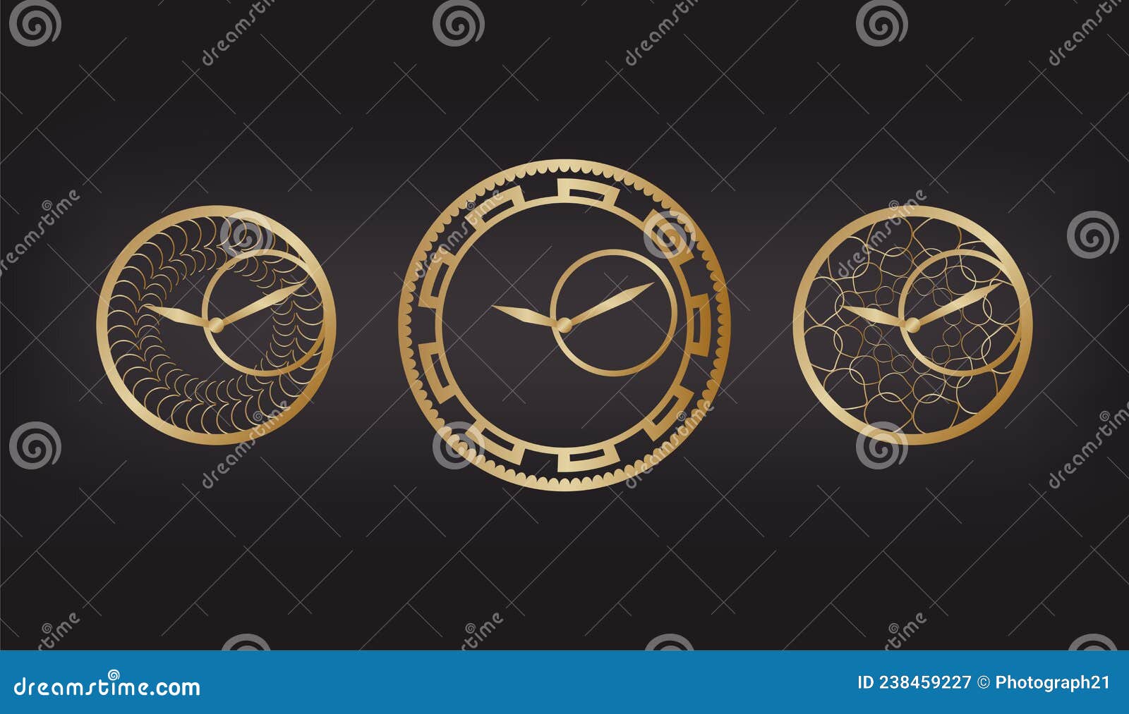 Set of Vector Icons, Gold Clock on Black Background Stock Vector ...