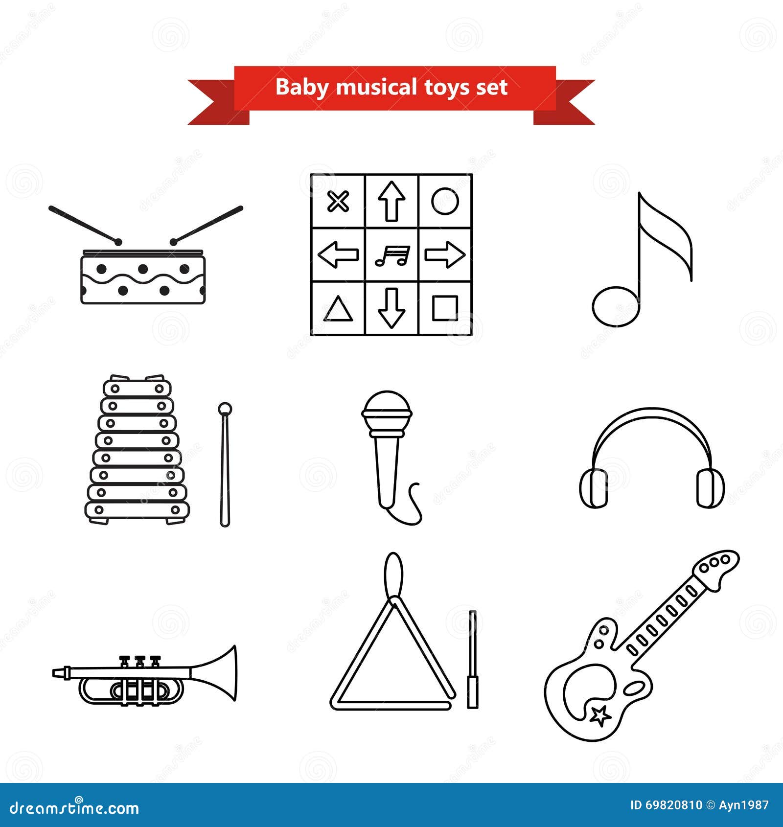 Set of Vector Icons of Musical Instrumen. Vector Illustration in a Line ...