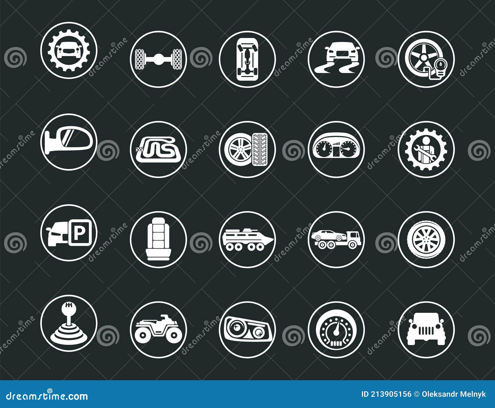 Set Vector Icons with Open Path Cars Transport with Elements for Mobile ...