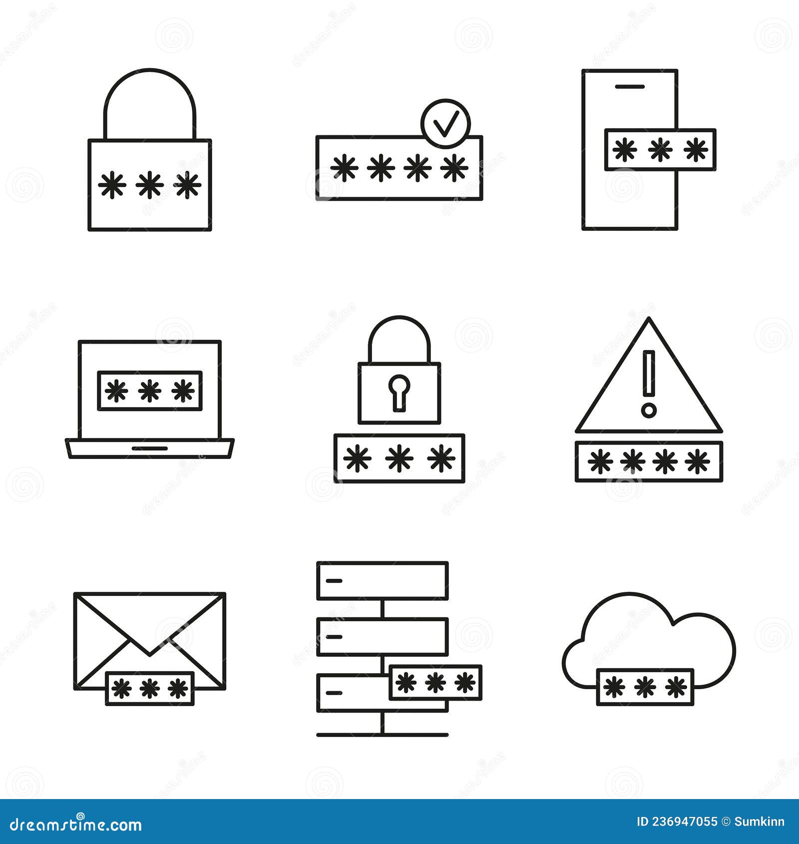Set of Vector Icons Password. Stock Vector - Illustration of secure ...