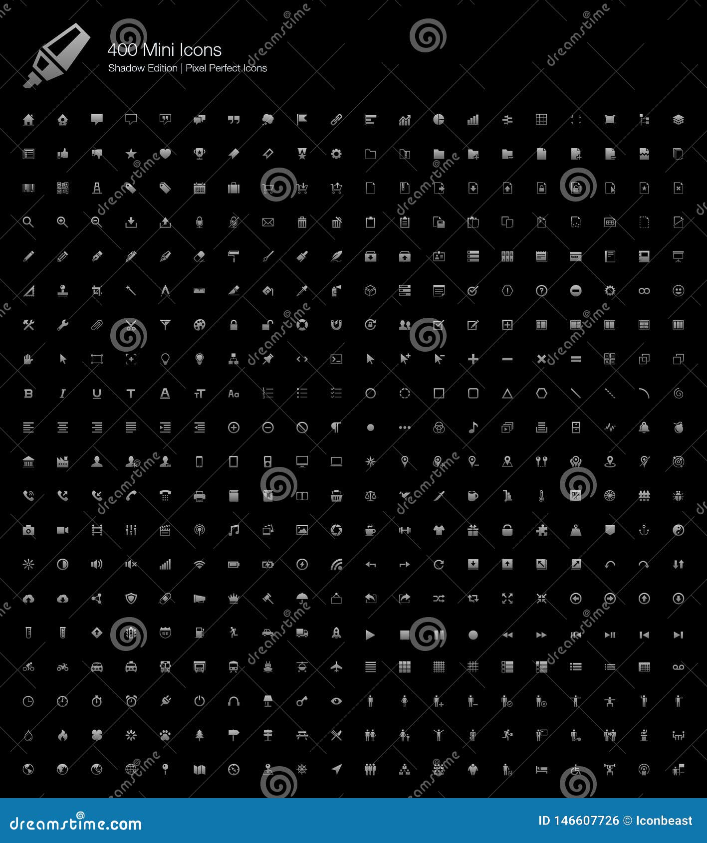 400 Mini Small Simple Web Pixel Perfect Icons Shadow Edition. Stock ...