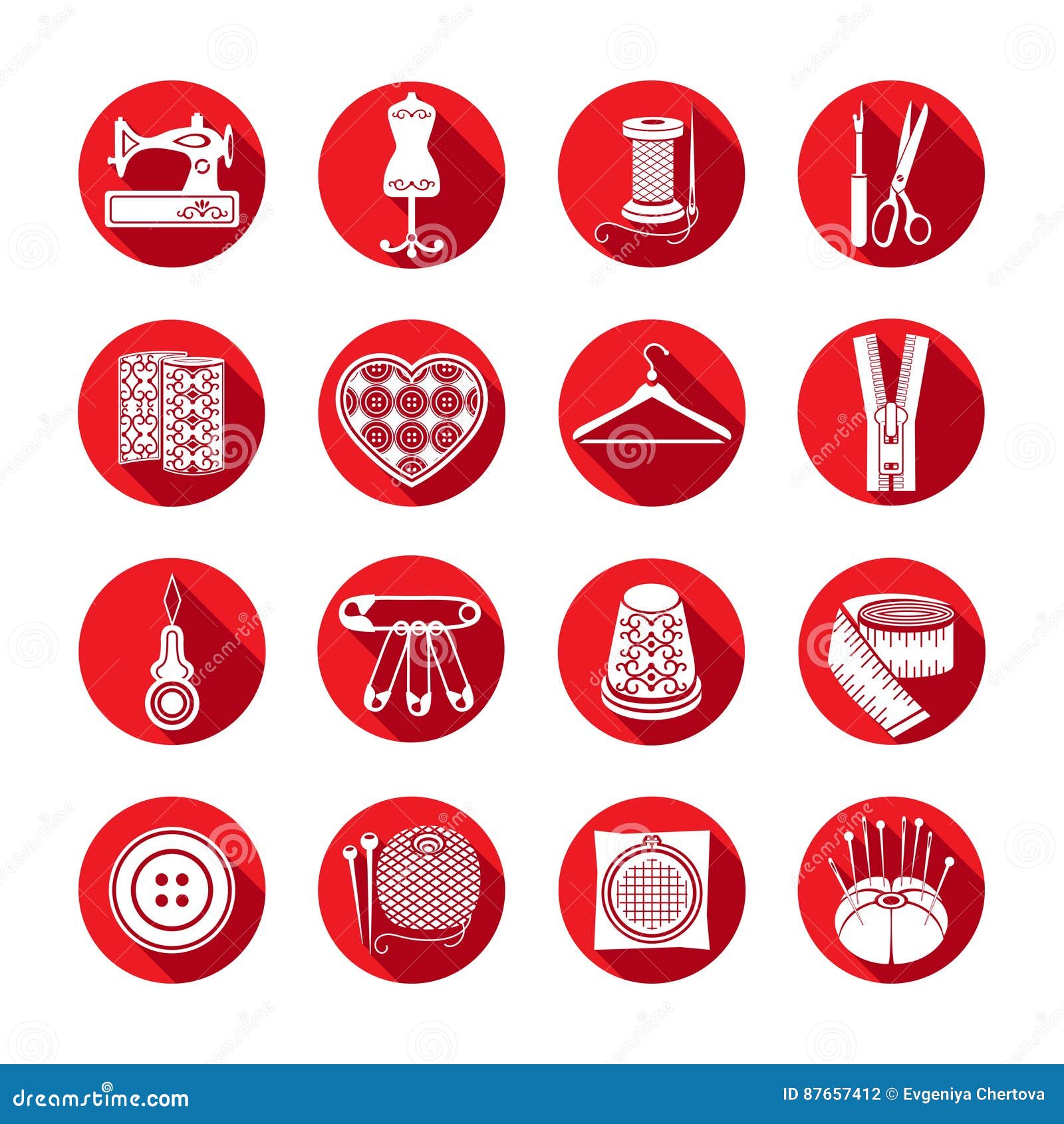 Set Of Icons With Sewing And Tailoring Symbols. Cartoon Vector ...
