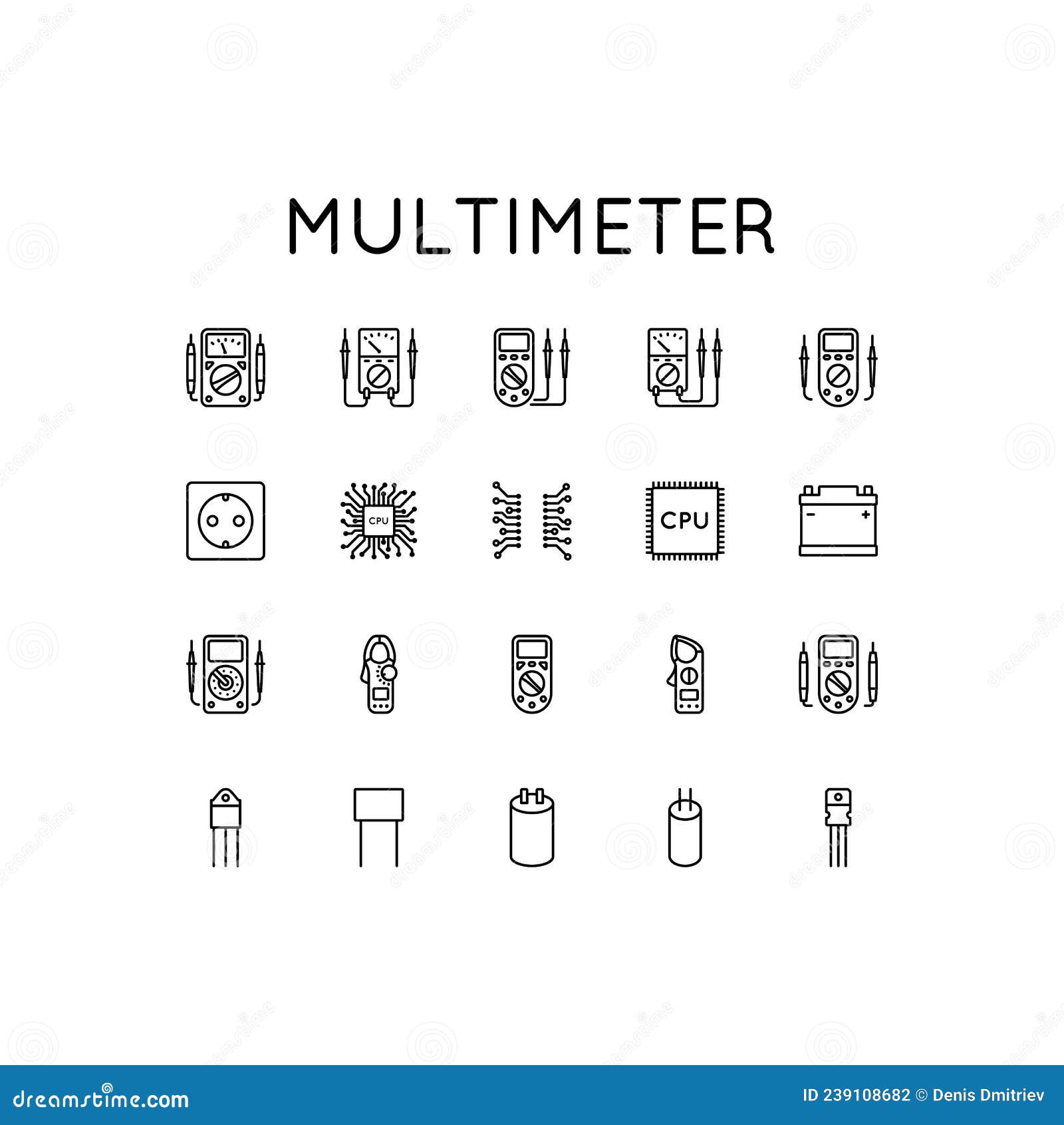 Set of Vector Icons on Topic of a Measuring Device. Presented Digital ...