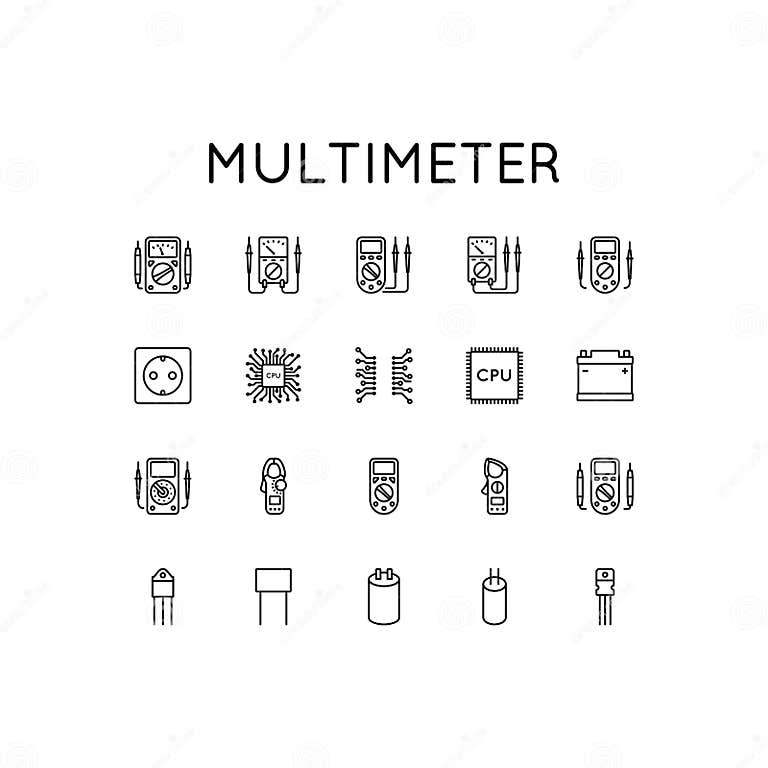 Set of Vector Icons on Topic of a Measuring Device. Presented Digital ...