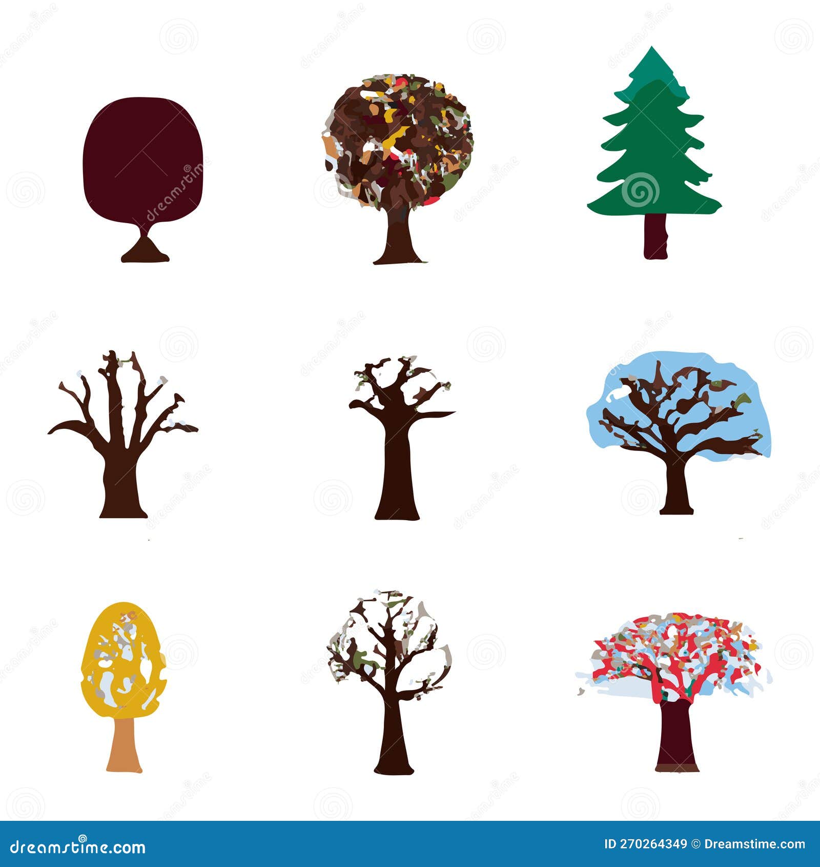 Set of Vector Icons of Trees in Winter Stock Vector - Illustration of ...