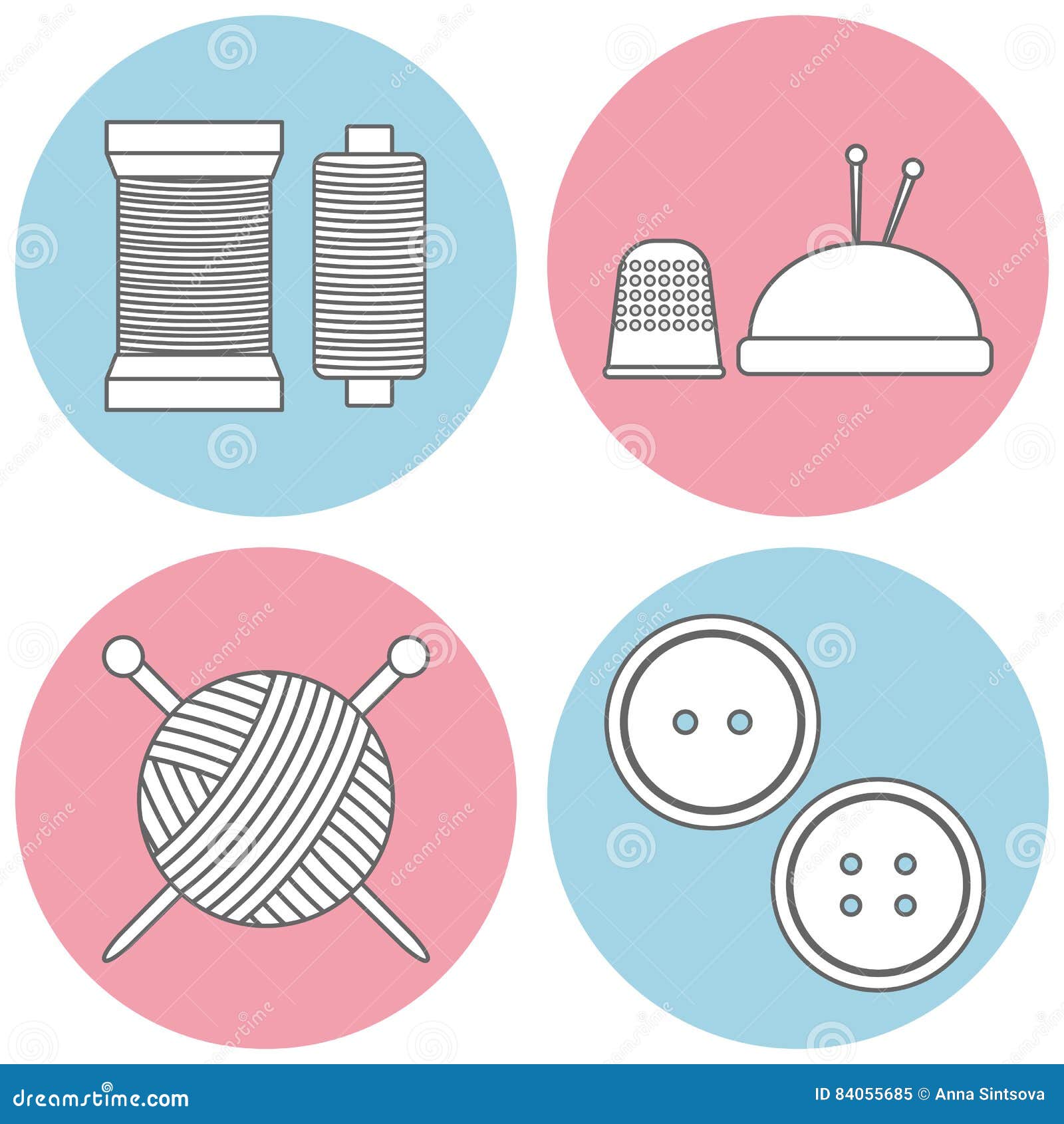 Set of Vector Icons with Yarn Stock Vector - Illustration of cushion ...