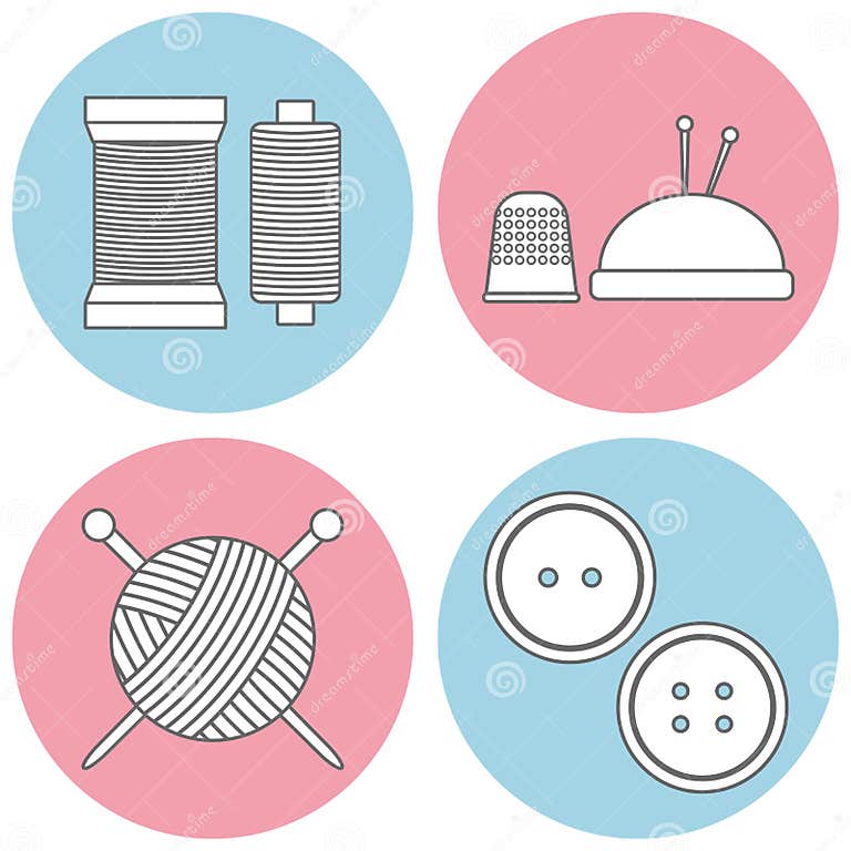 Set of Vector Icons with Yarn Stock Vector - Illustration of cushion ...
