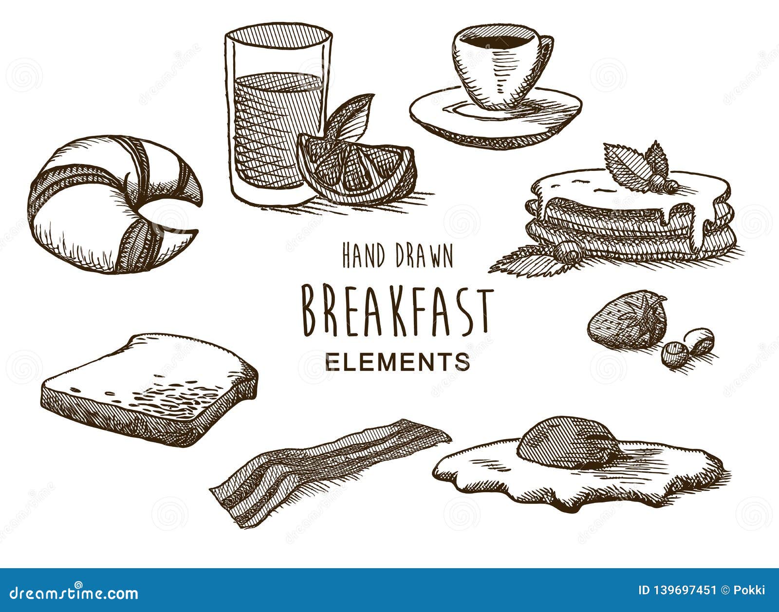Set of Vector Illustraion Hand Draw Breakfast Elements Created with ...