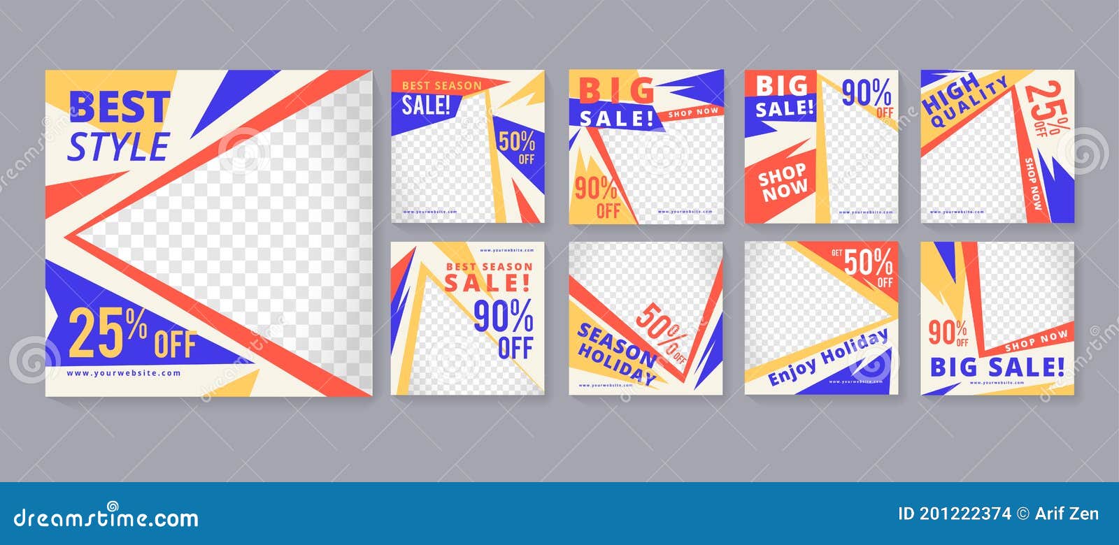 Set of Vector Illustration of Advertisement. Editable Minimal Square ...