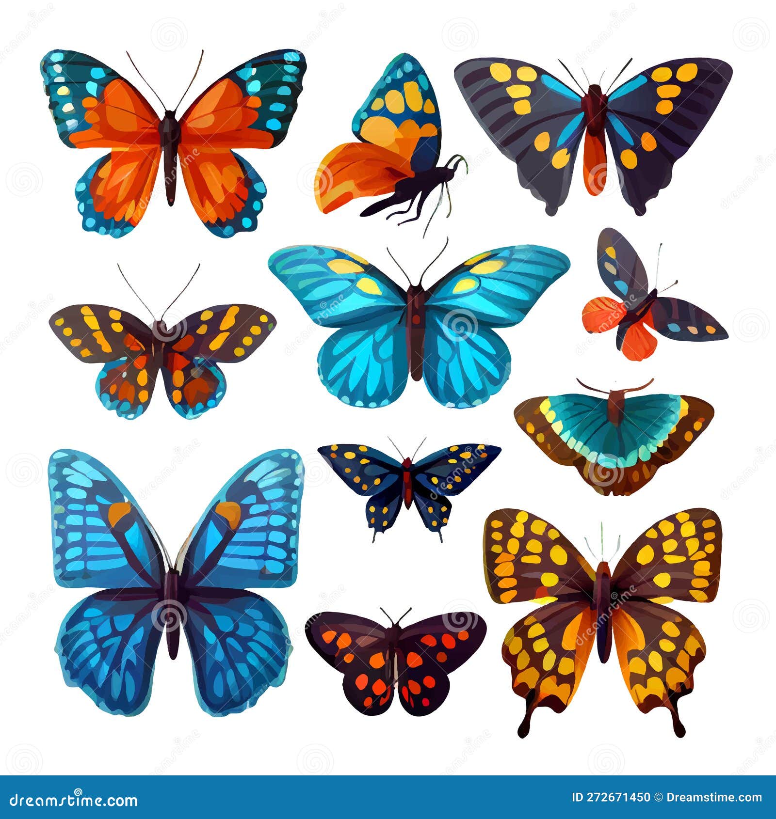 Set Vector Illustration of Butterfly Isolate on White Background Stock ...