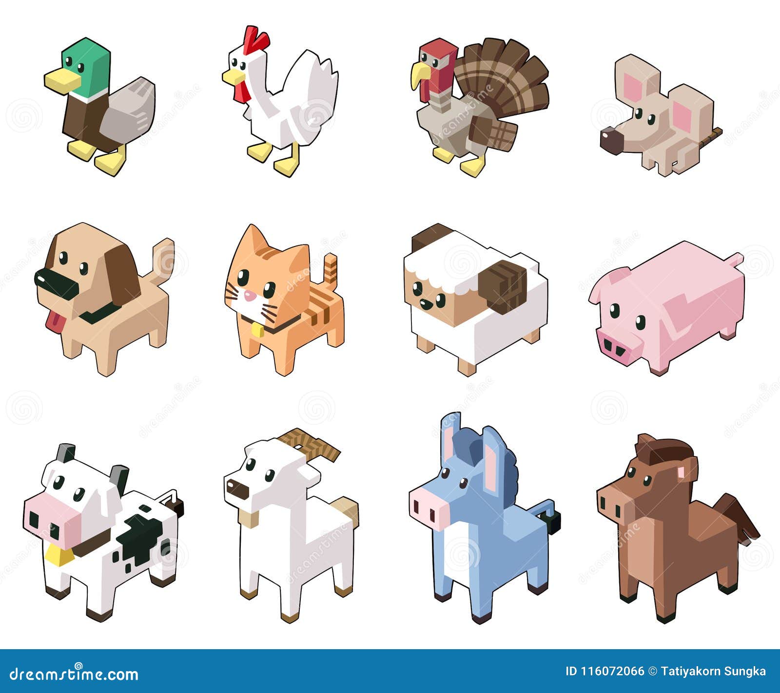 Set Vector Illustration of Cute Isometric Animals. Stock Vector ...