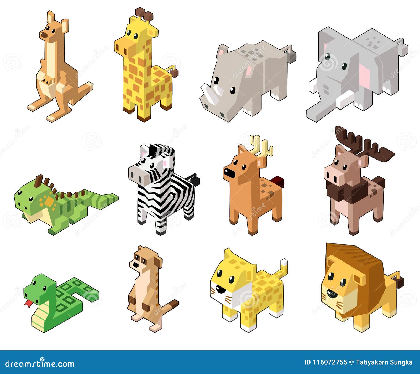 Set Vector Illustration of Cute Isometric Animals. Stock Illustration ...