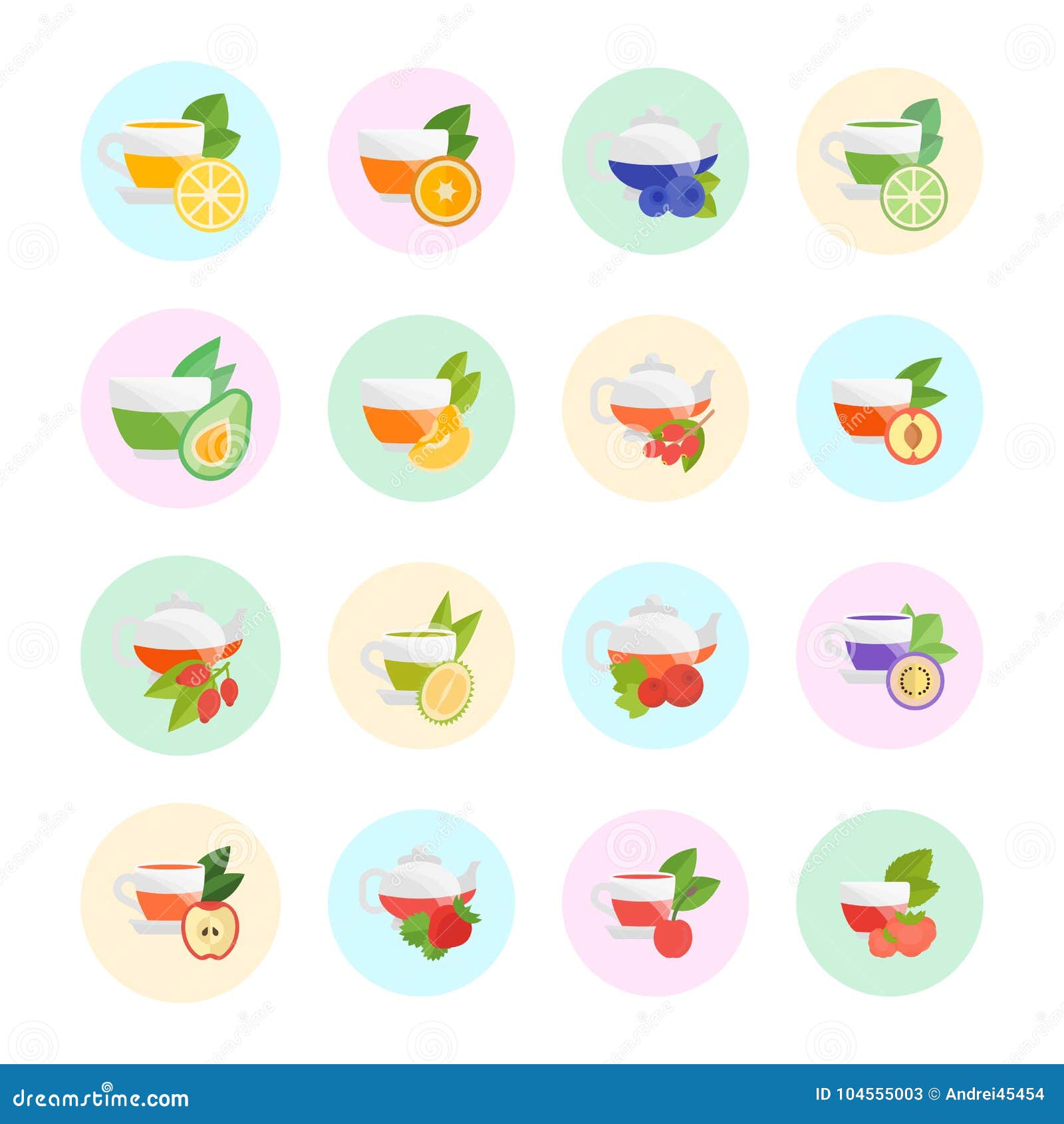 Set Vector Flat Icons of Fruit Tea Stock Illustration - Illustration of ...