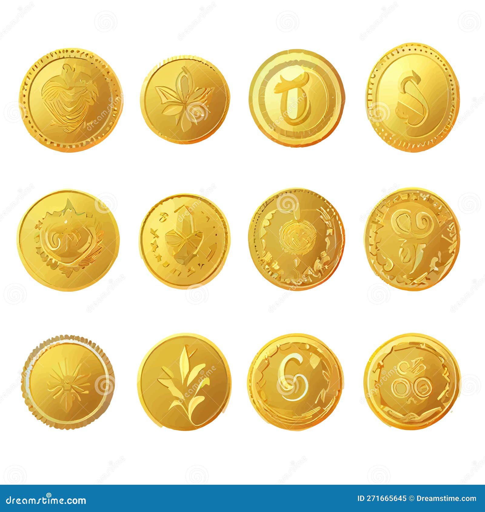 Set Vector Illustration of Gold Coins Isolate on White Background Stock ...