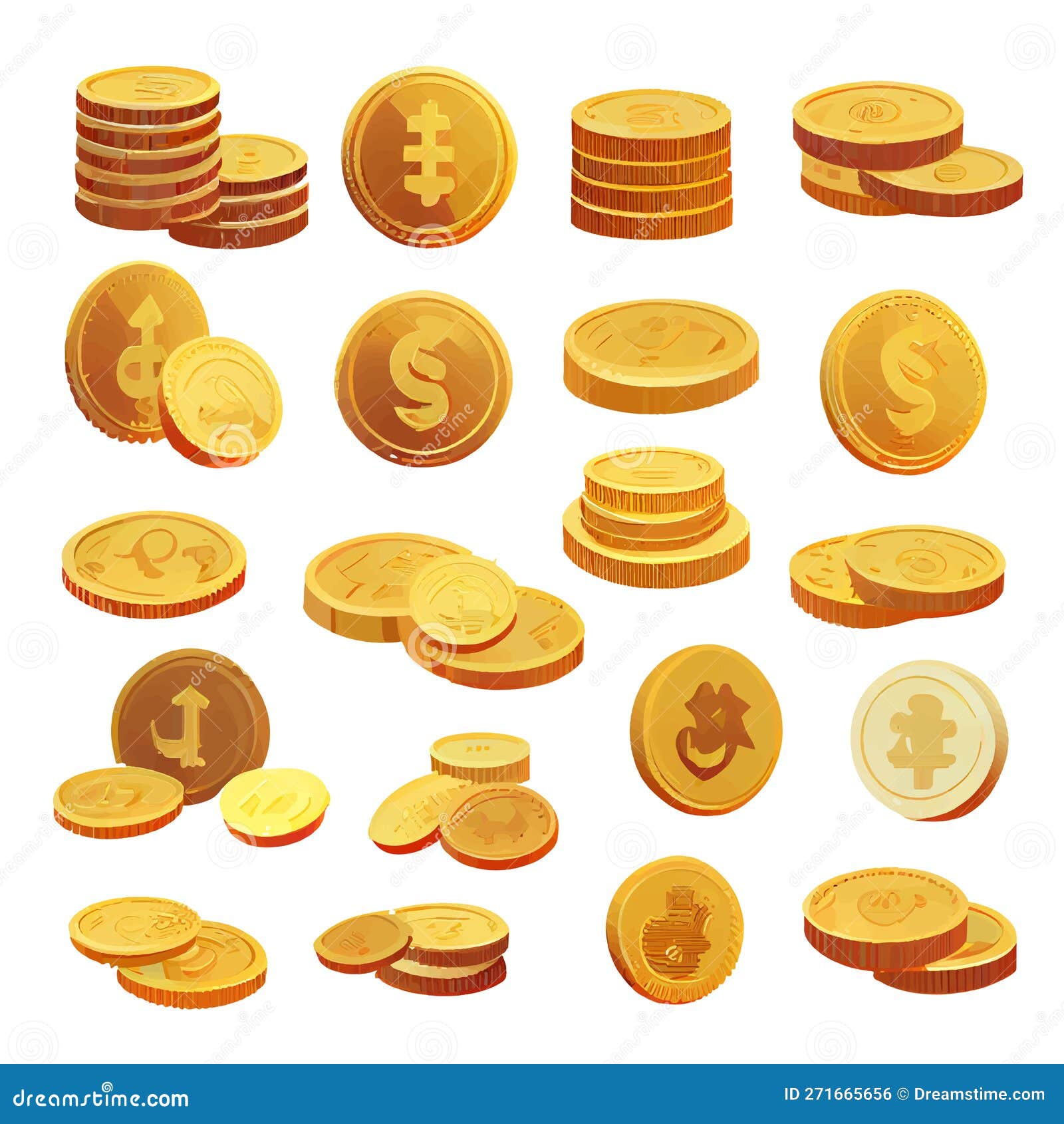 Set Vector Illustration of Gold Coins Isolate on White Background Stock ...