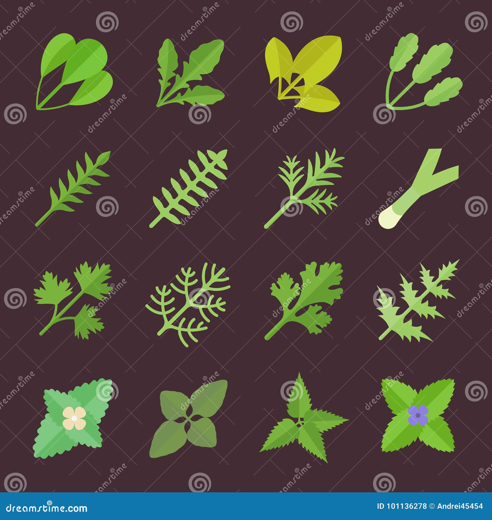 Set Vector Flat Icons of Greenery Stock Illustration - Illustration of ...