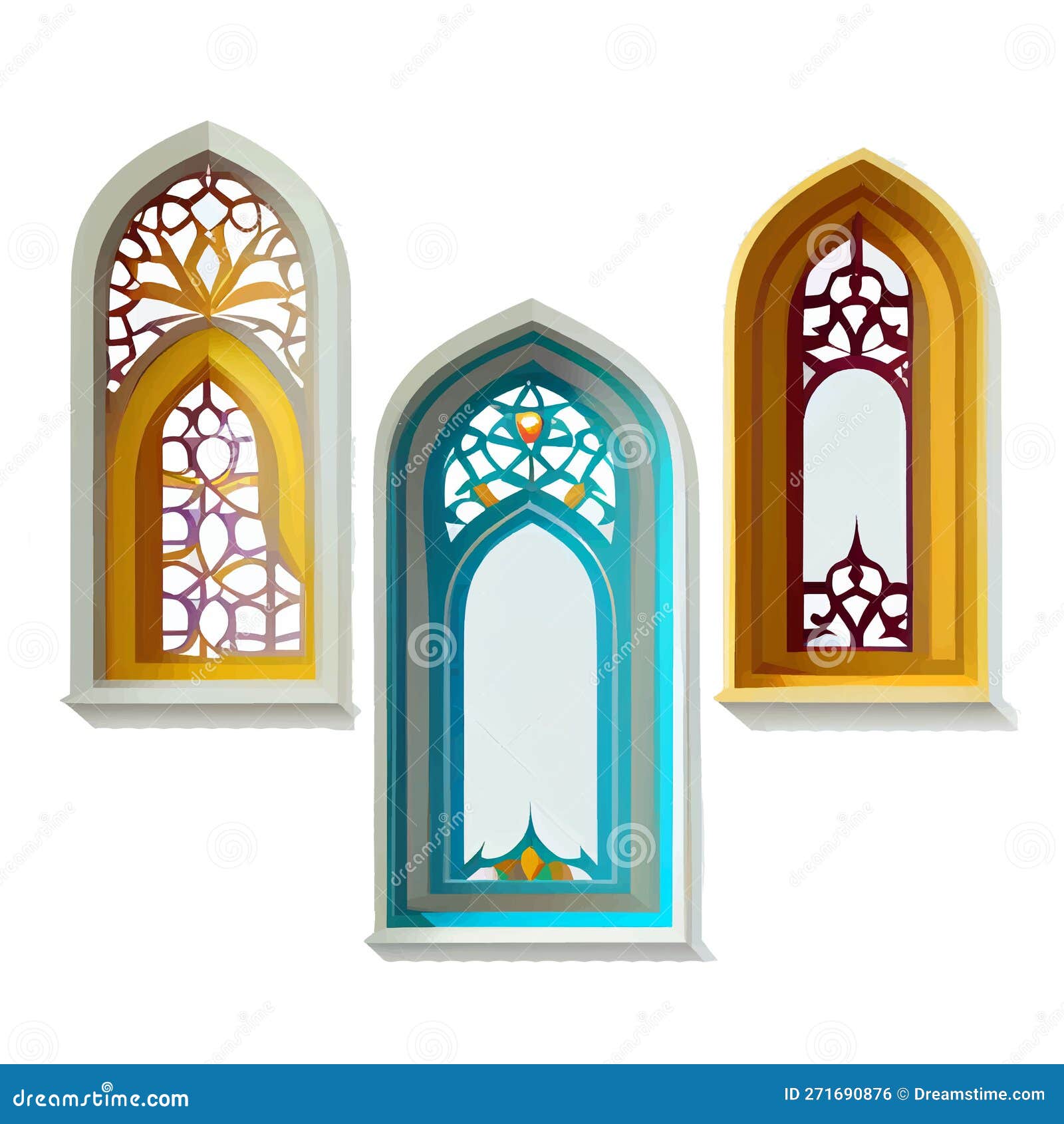 Set Vector Illustration of Islamic Style Window Isolated on White ...
