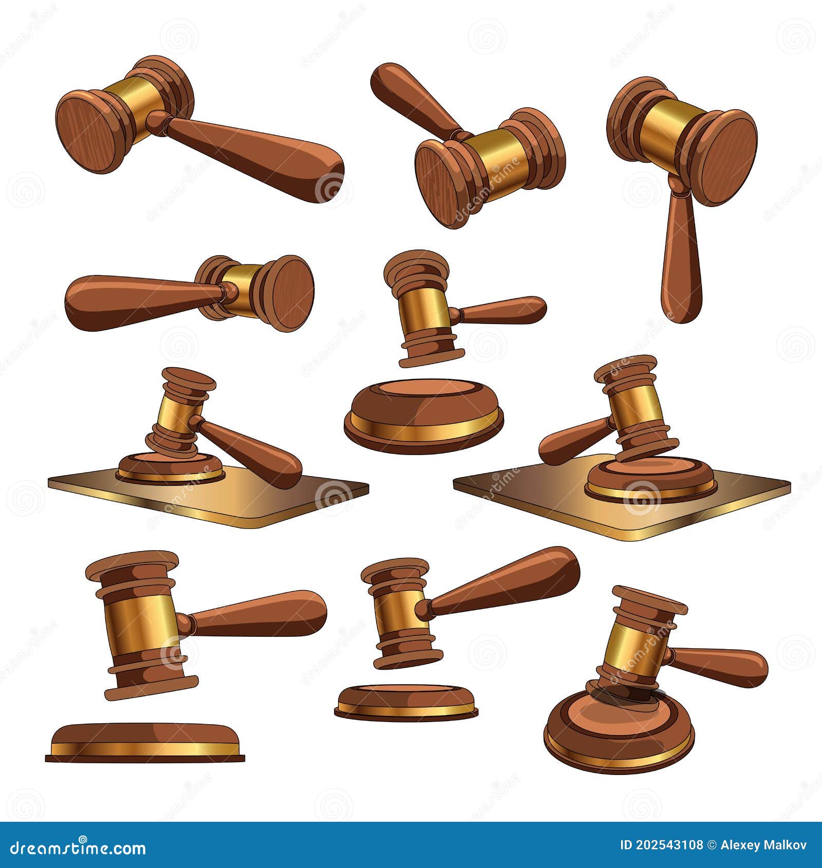 Set with Vector Illustration of the Judge`s Hammer in Different Angles ...