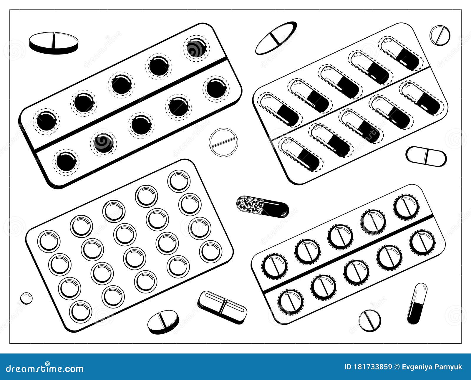 Set of Vector Illustration with Outlines of Packing Blister with ...