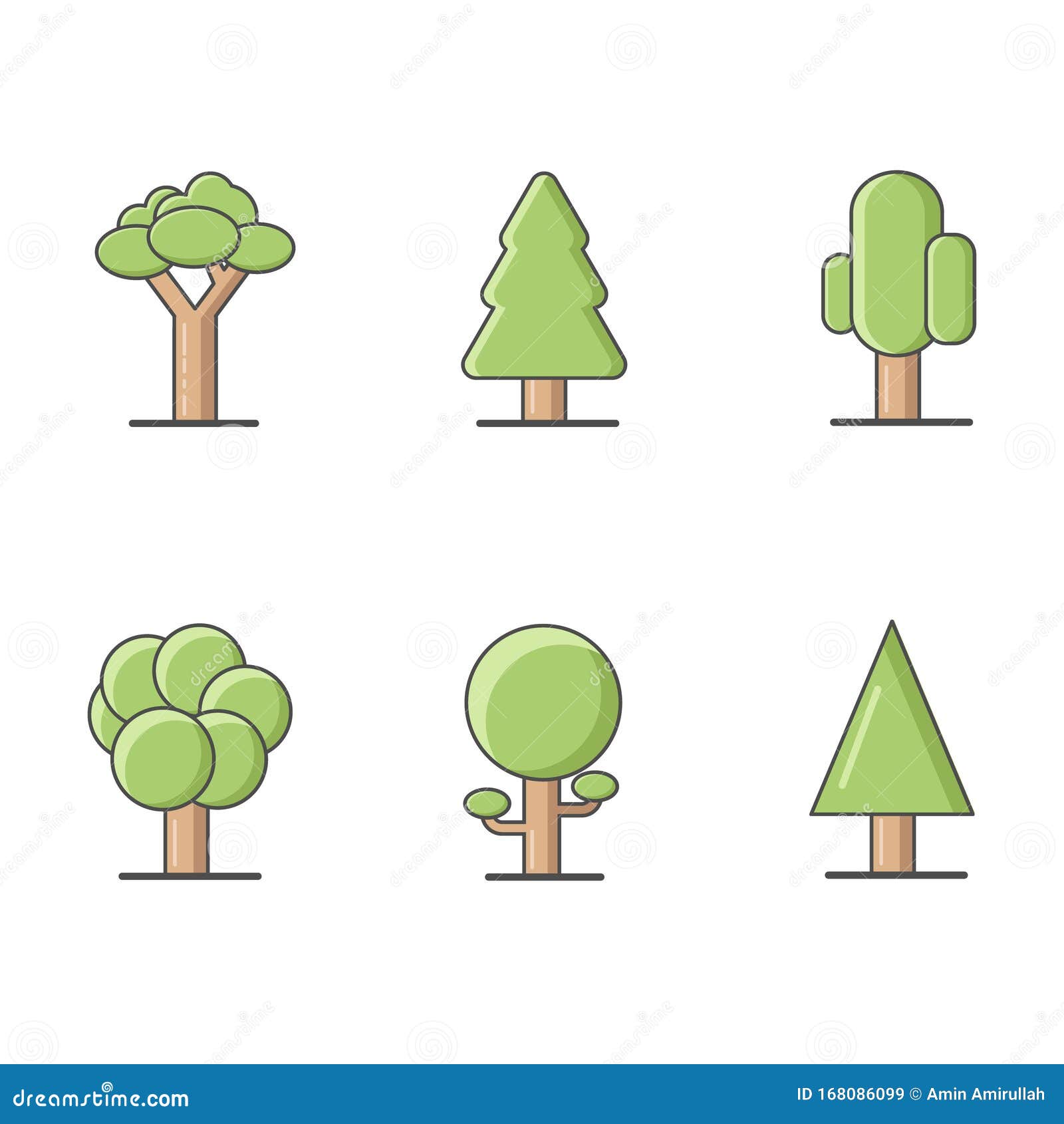 Set Vector Illustration Tree Solid Icon Flat Design Stock Vector ...