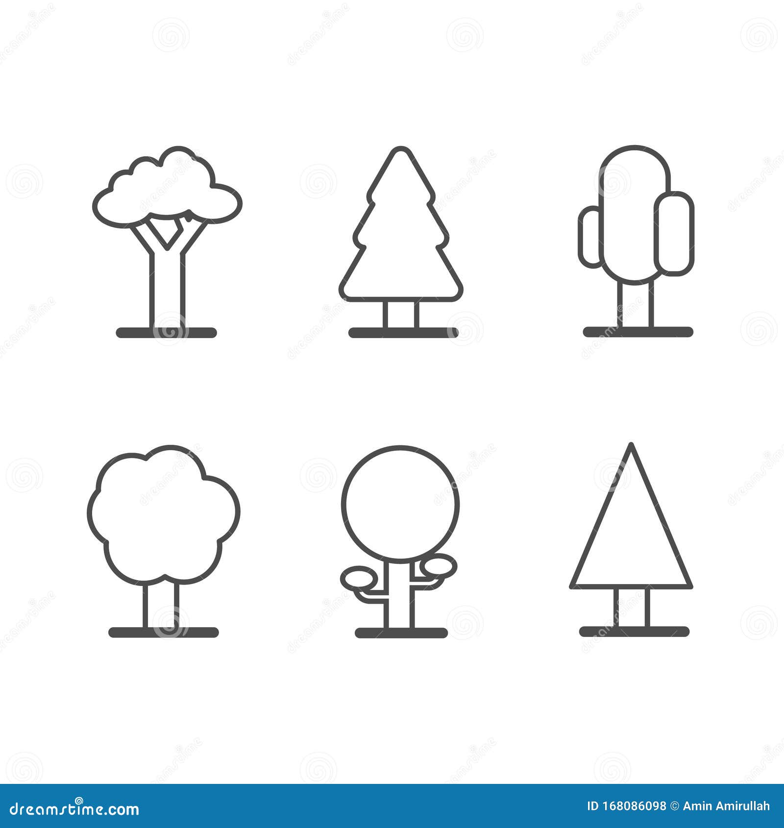 Set Vector Illustration Tree Solid Icon Line Design Stock Vector ...