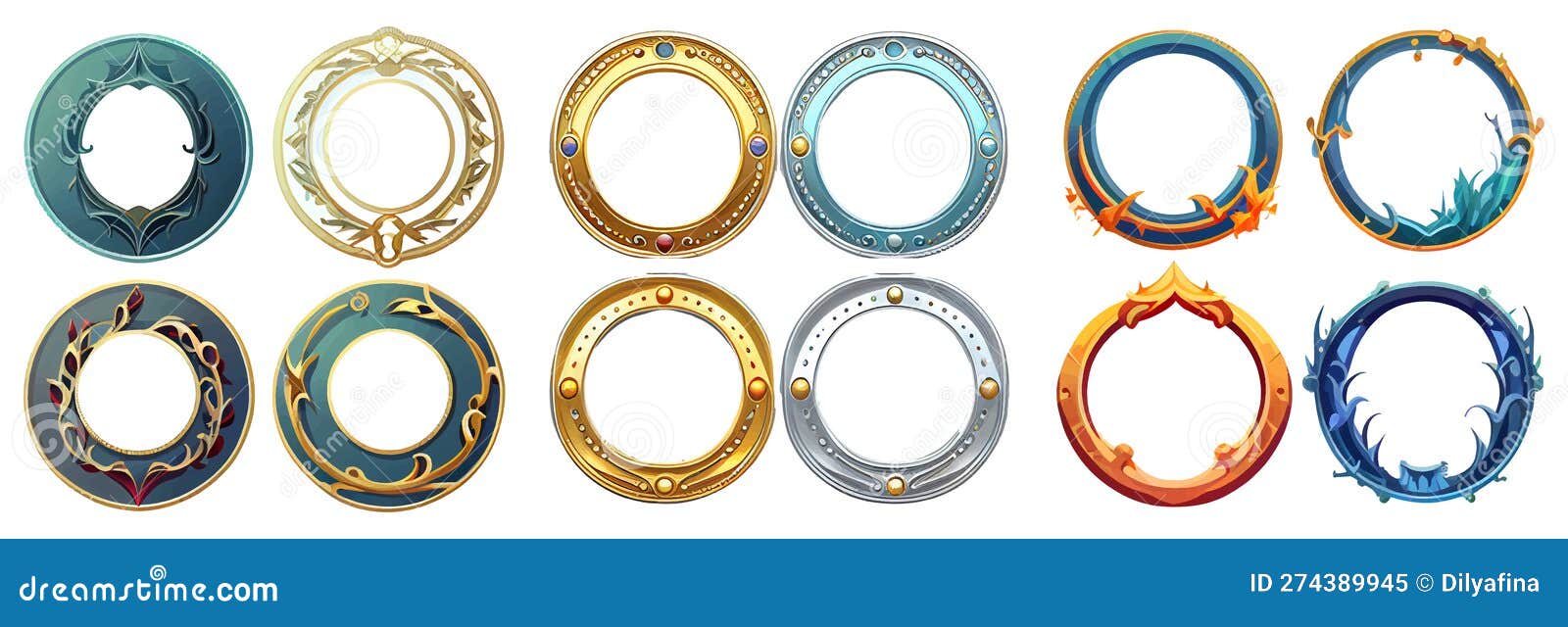 Set Vector Illustration of Ui Ring Frame in Gold Color with Gem Stones ...