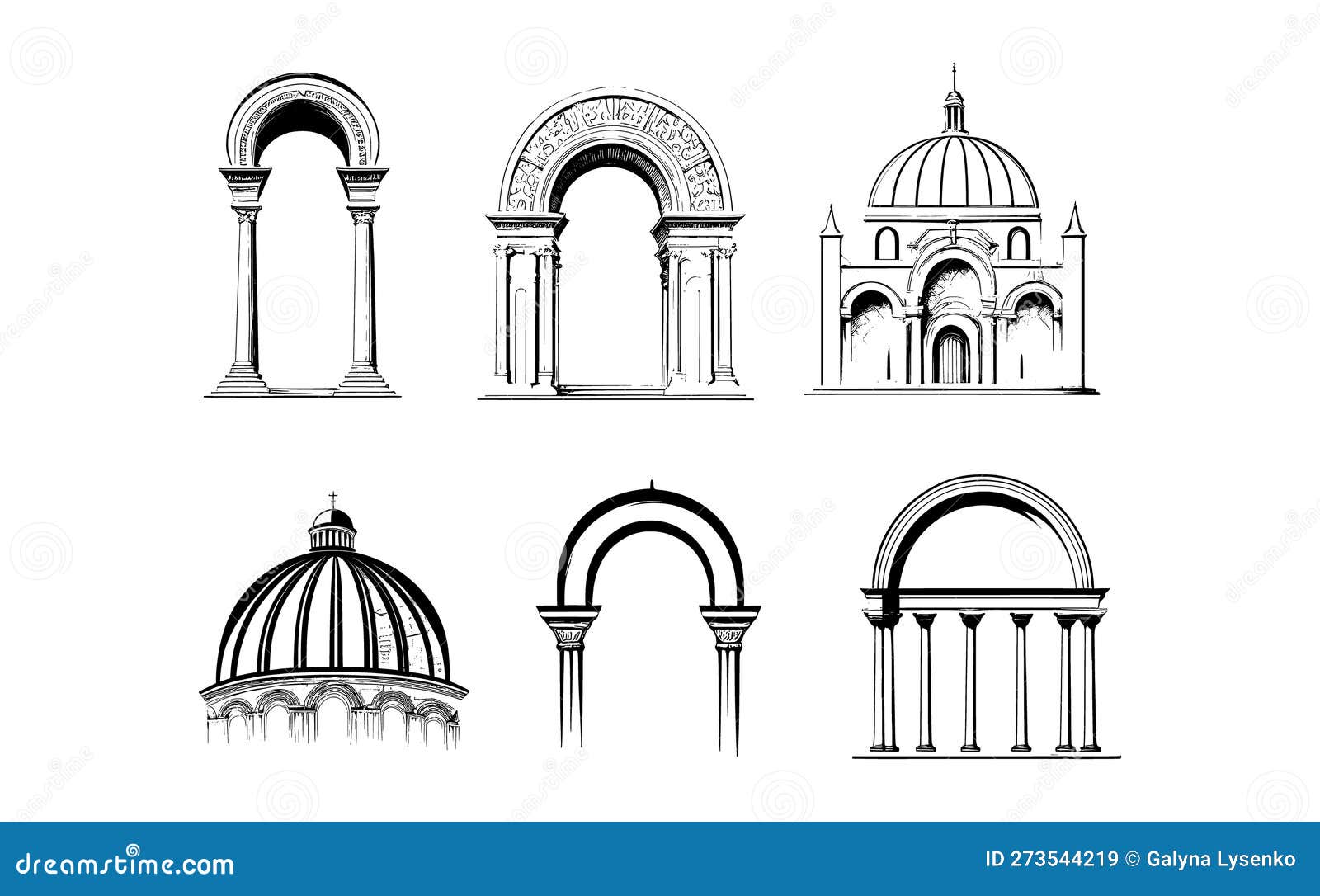 Set of Vector Illustrations of Antique Arches.Basic Elements of Greek ...