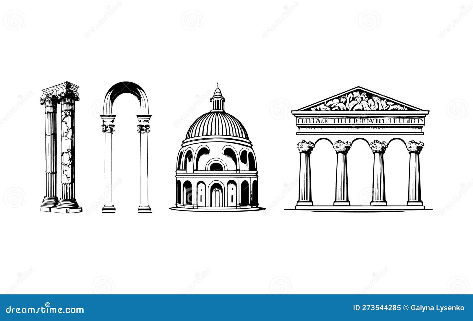 Set of Vector Illustrations of Antique Arches.Basic Elements of Greek ...